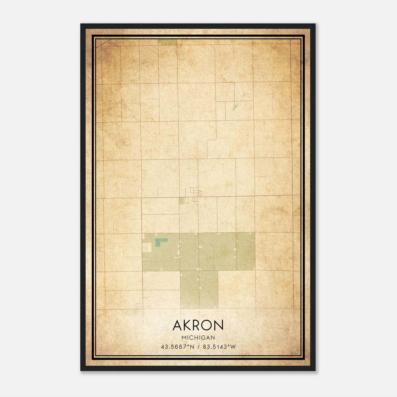Vintage Akron Michigan Map Poster, Akron MI City Road Wall Art Print ...