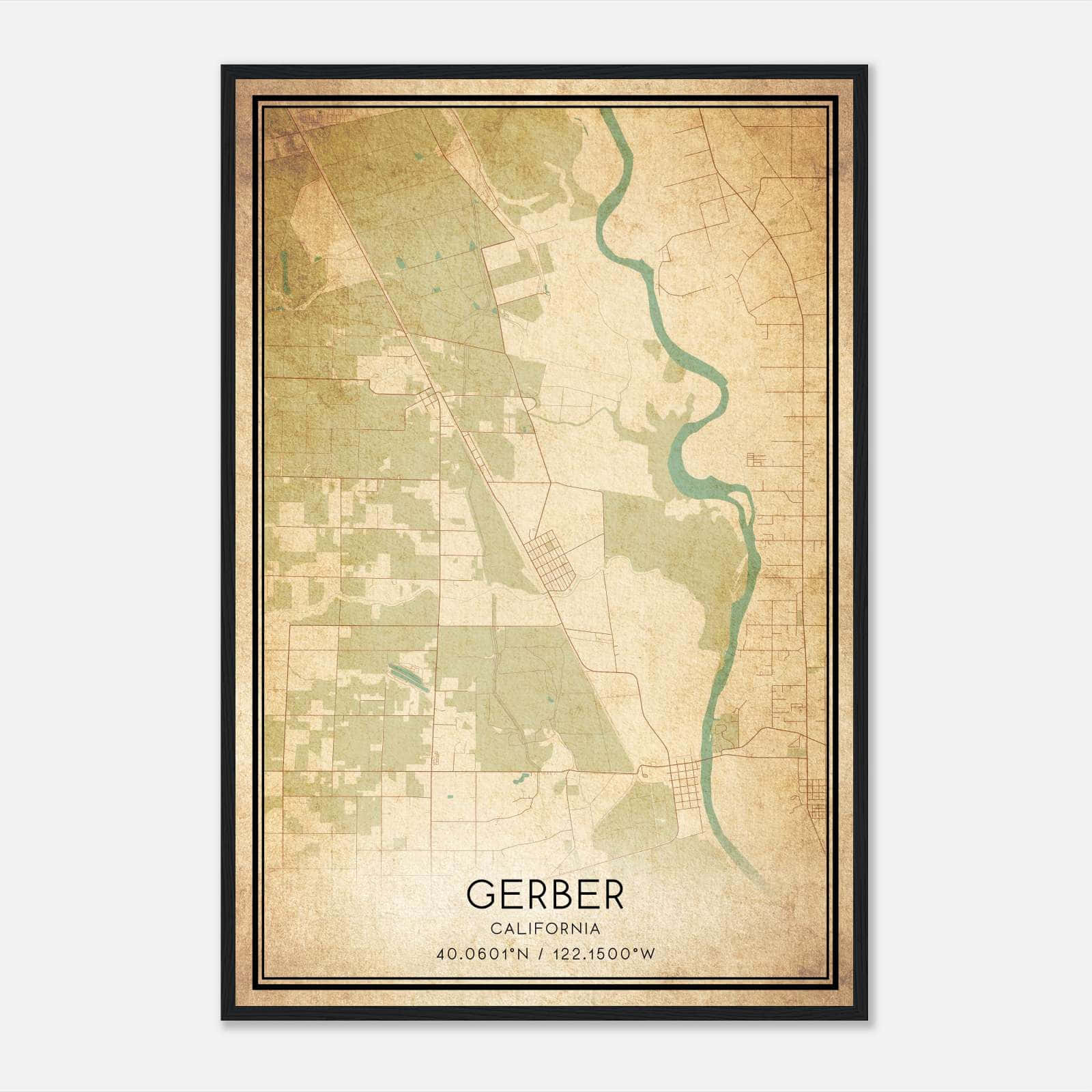 Vintage Gerber California Map Poster, Gerber CA City Road Wall Art ...