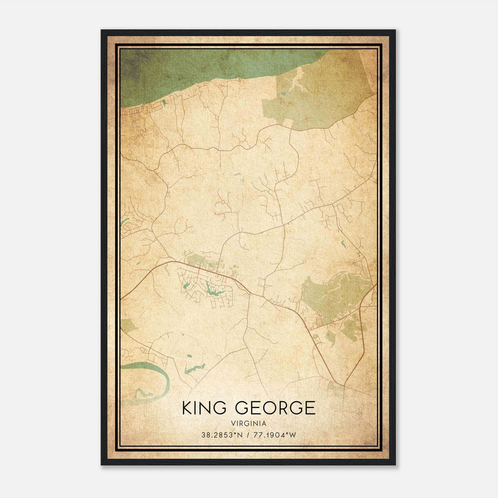 Vintage King George Virginia Map Poster, King George VA City Road Wall ...