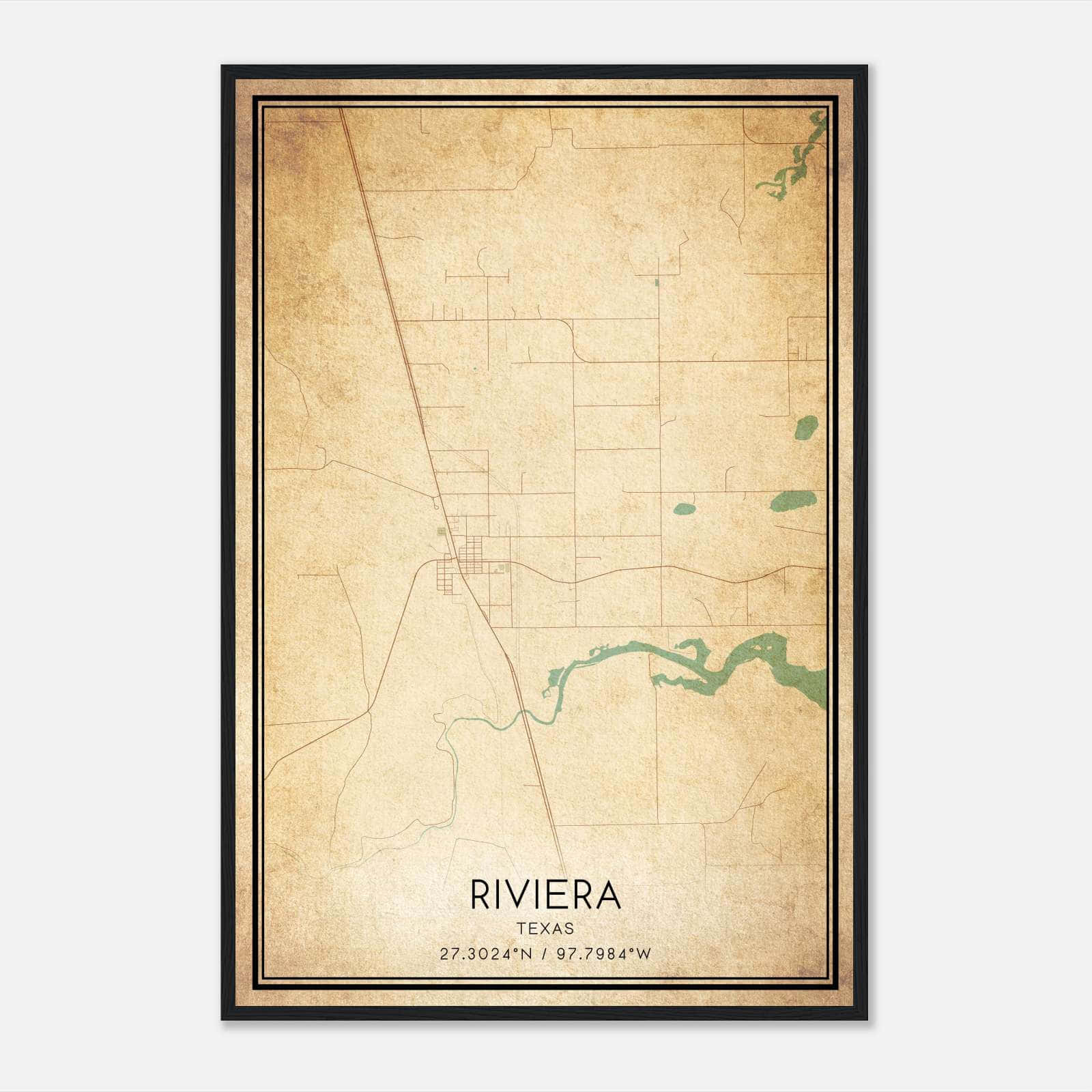 Vintage Riviera Texas Map Poster, Riviera TX City Road Wall Art Print ...