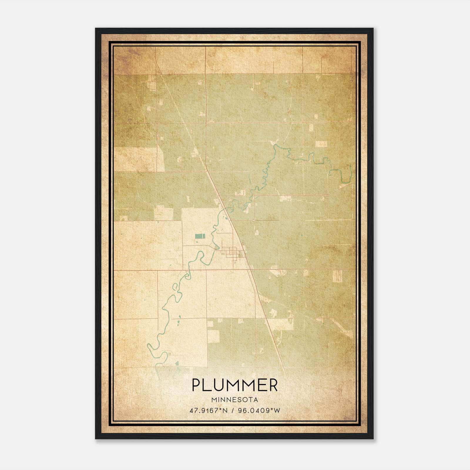 Vintage Plummer Minnesota Map Poster, Plummer MN City Road Wall Art ...