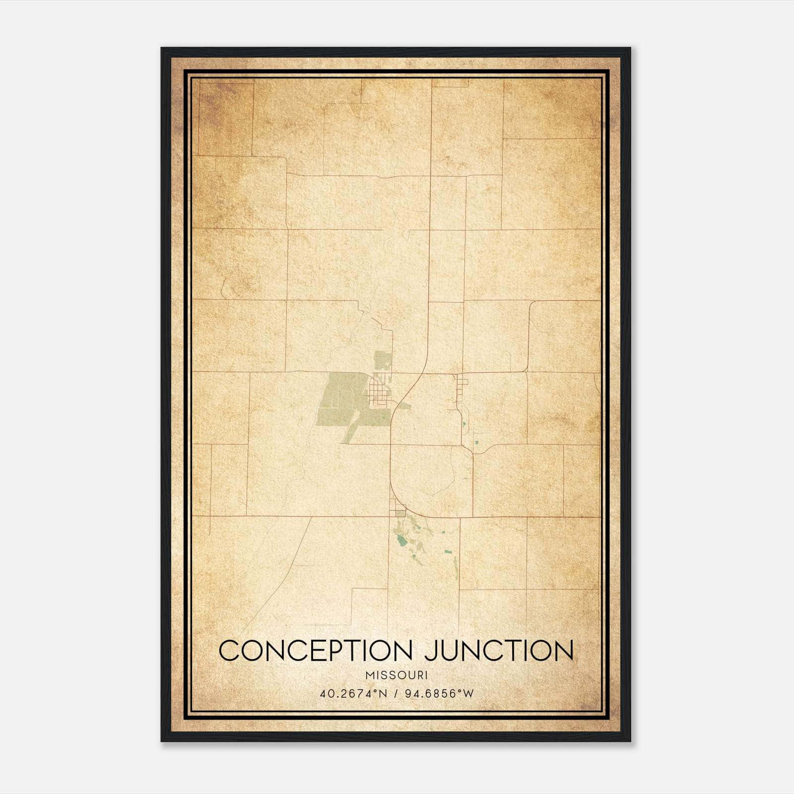 Vintage Conception Junction Missouri Map Poster, Conception Junction MO ...