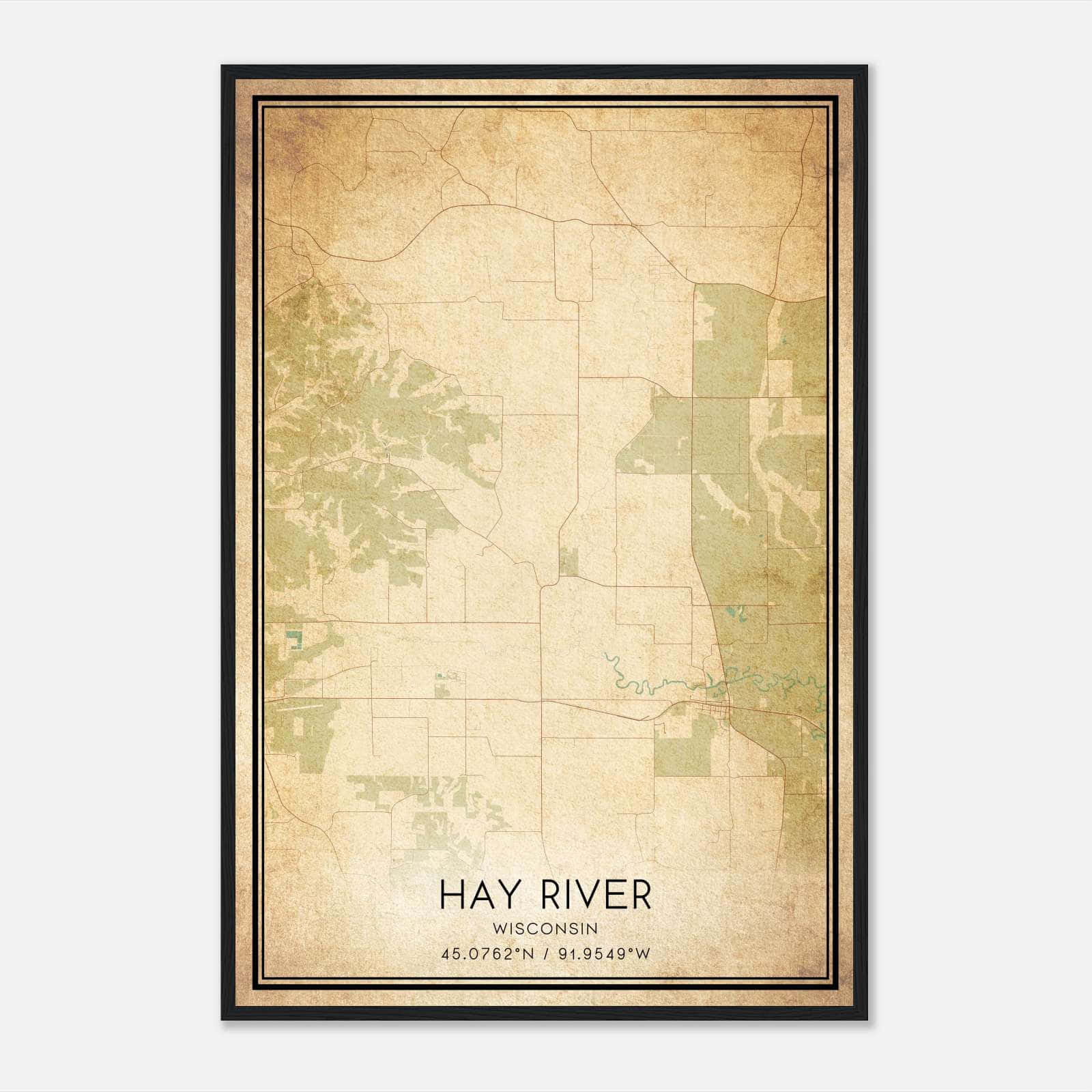 Vintage Hay River Wisconsin Map Poster, Hay River WI City Road Wall Art ...