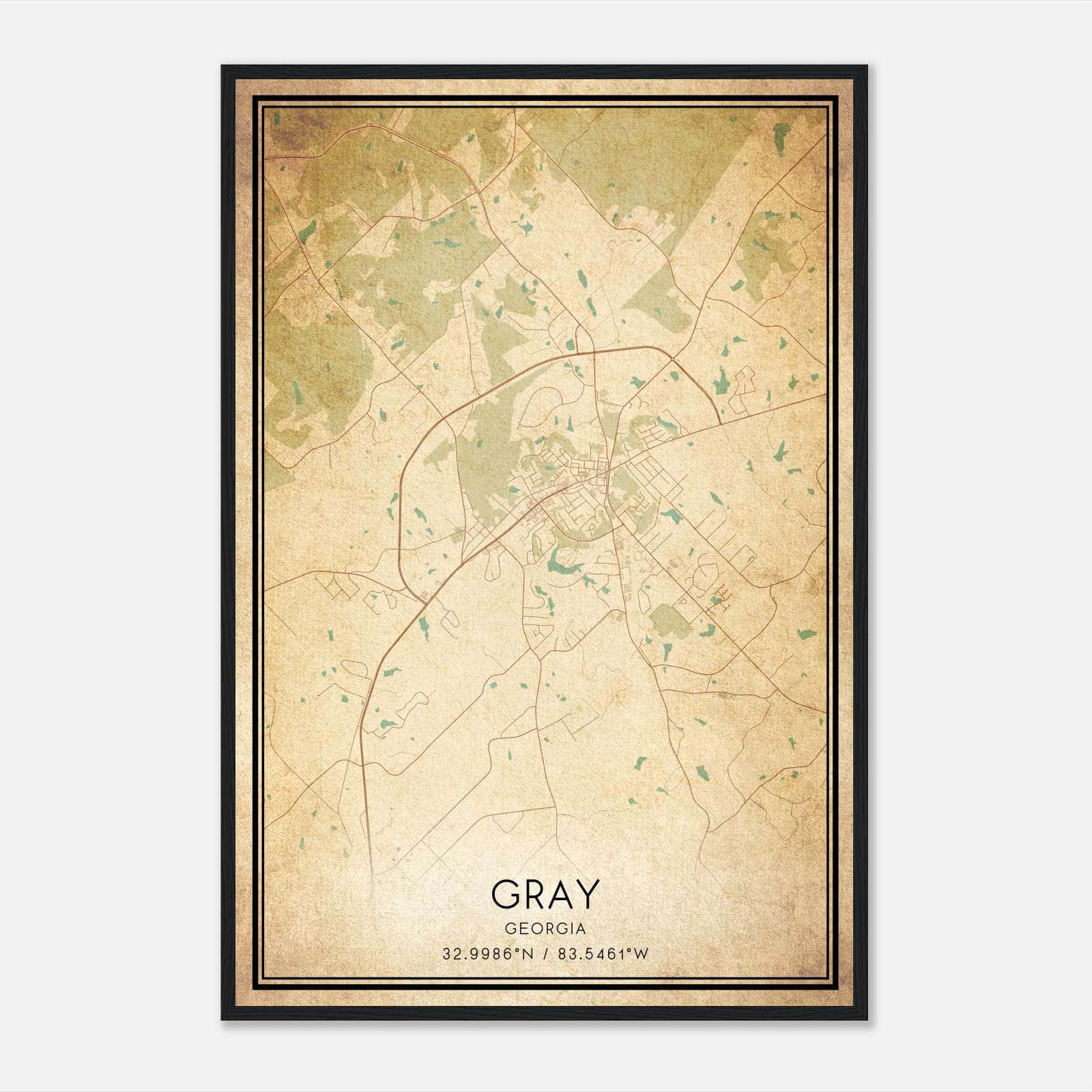 Vintage Gray Georgia Map Poster, Gray GA City Road Wall Art Print ...