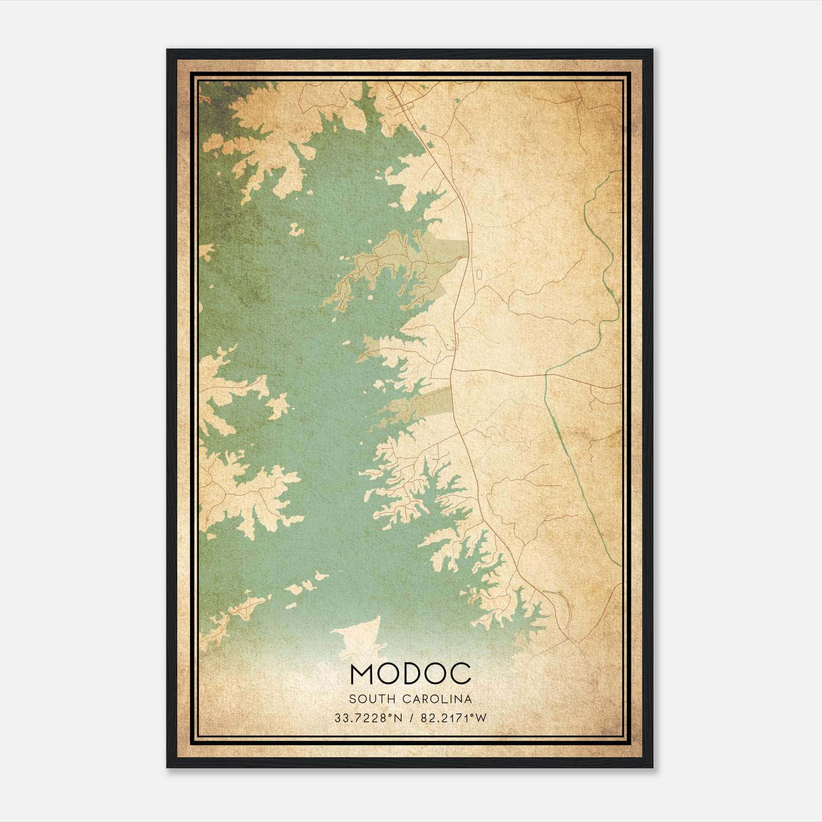 Vintage Modoc South Carolina Map Poster, Modoc SC City Road Wall Art ...
