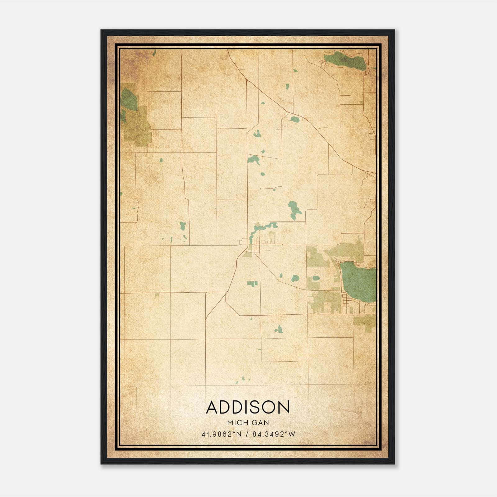 Vintage Addison Michigan Map Poster, Addison MI City Road Wall Art ...