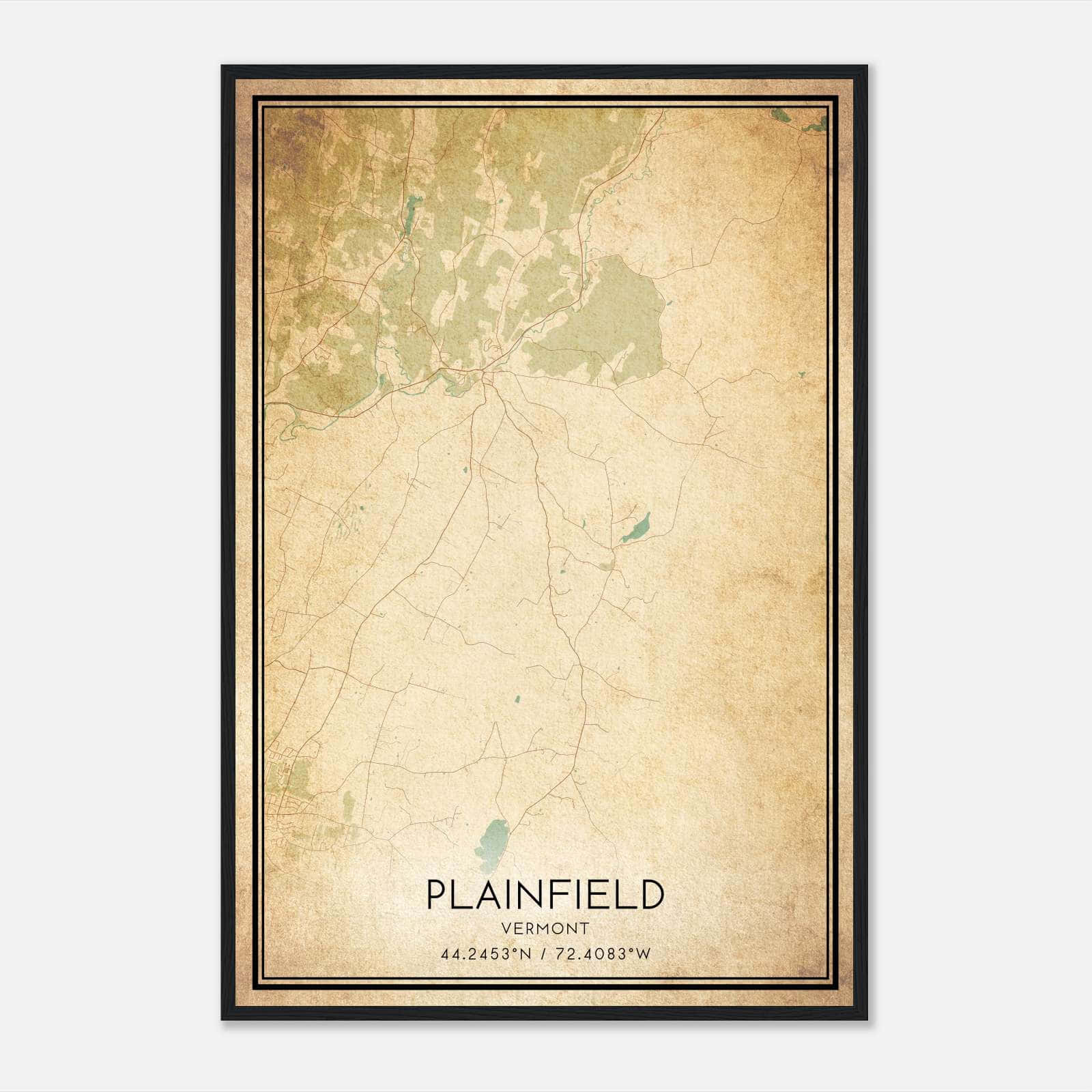 Vintage Plainfield Vermont Map Poster, Plainfield VT City Road Wall Art ...