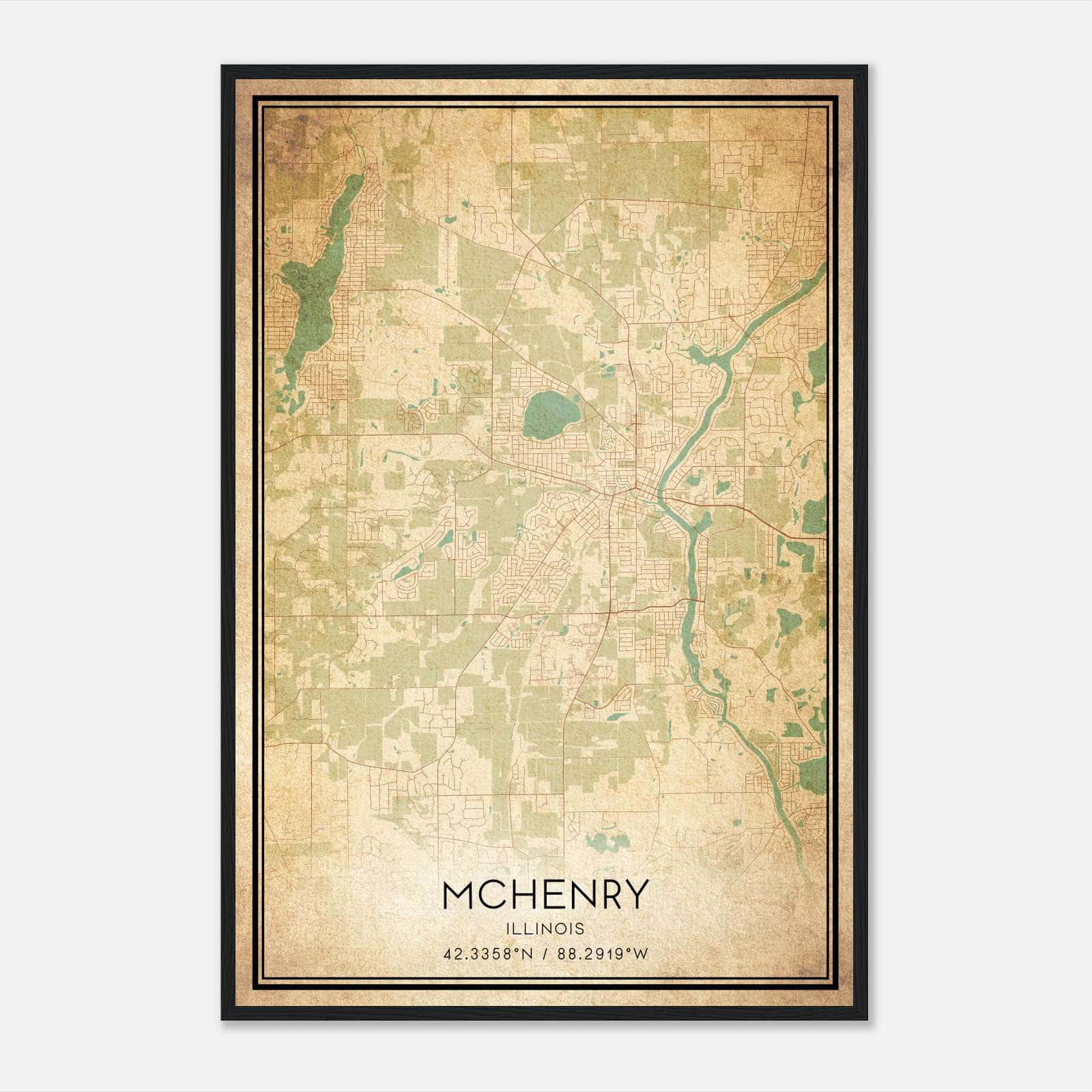 Vintage Mchenry Illinois Map Poster, Mchenry IL City Road Wall Art ...