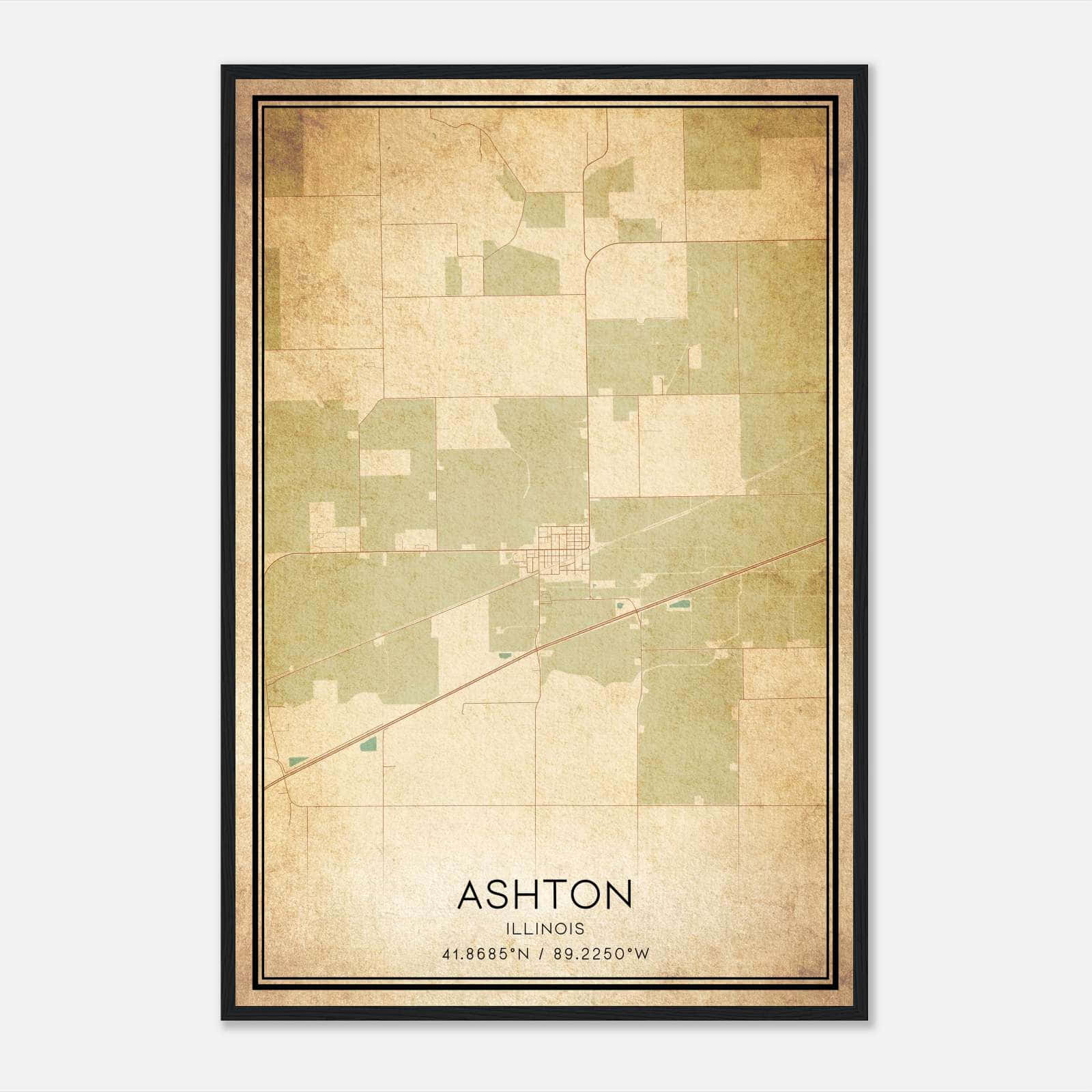 Vintage Ashton Illinois Map Poster, Ashton IL City Road Wall Art Print ...