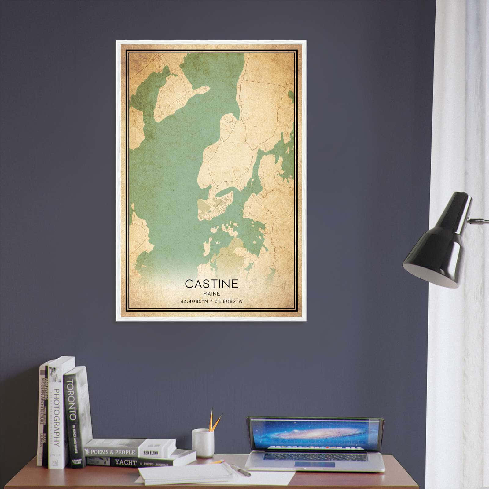 Vintage Castine Maine Map Poster, Castine ME City Road Wall Art Print ...