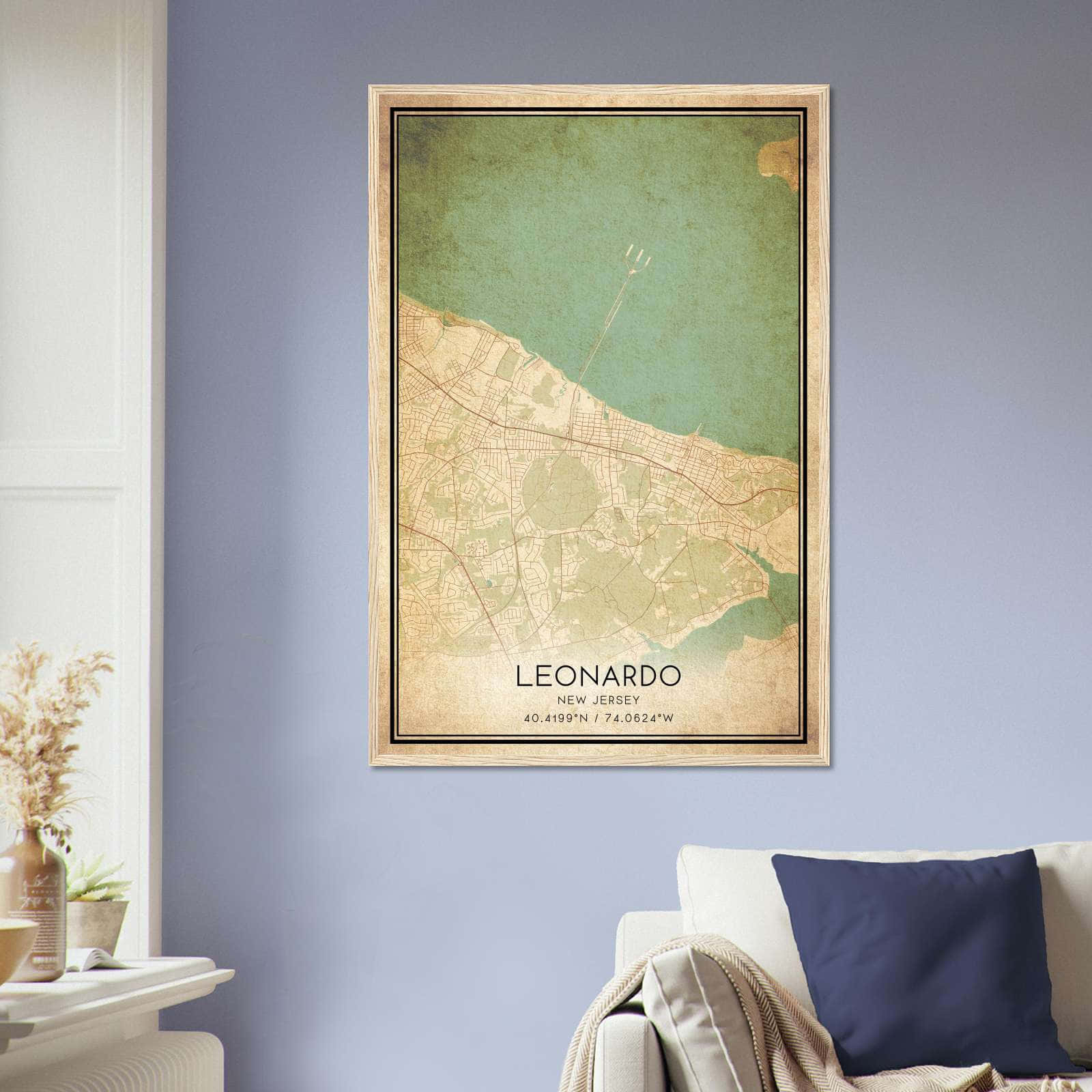 Vintage Leonardo New Jersey Map Poster, Leonardo NJ City Road Wall Art ...