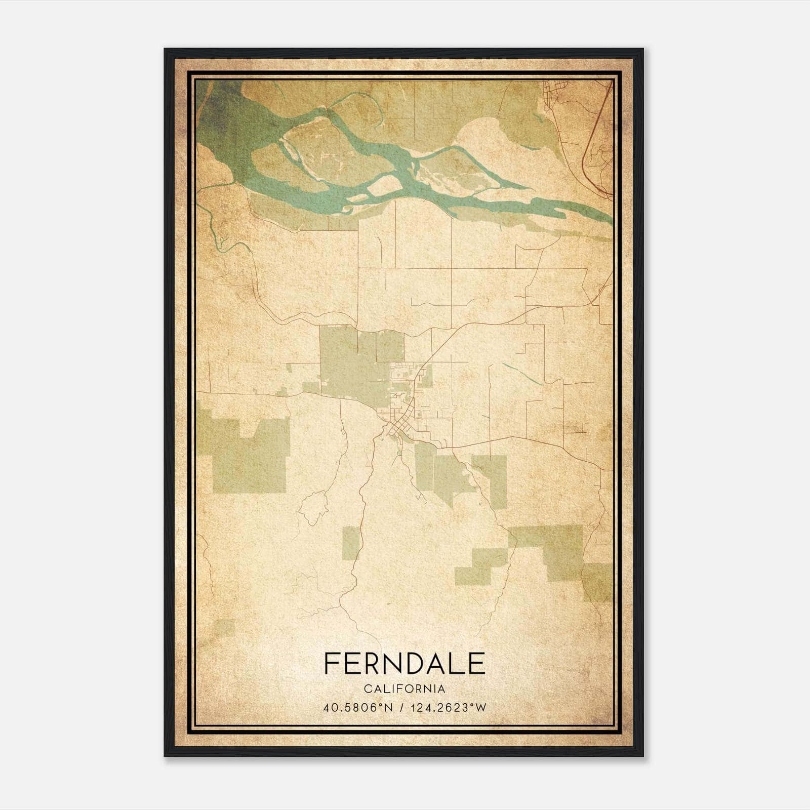 Vintage Ferndale California Map Poster, Ferndale CA City Road Wall Art ...