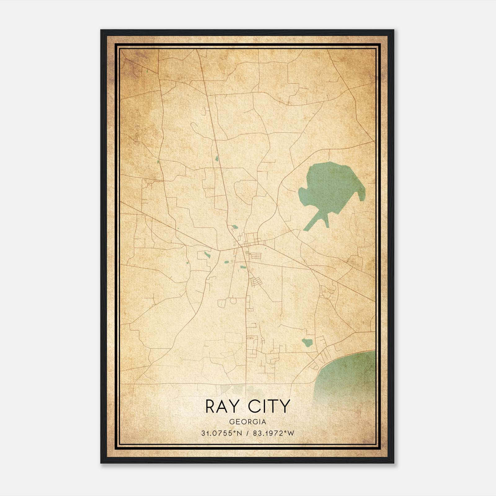 Vintage Ray City Georgia Map Poster, Ray City GA City Road Wall Art ...