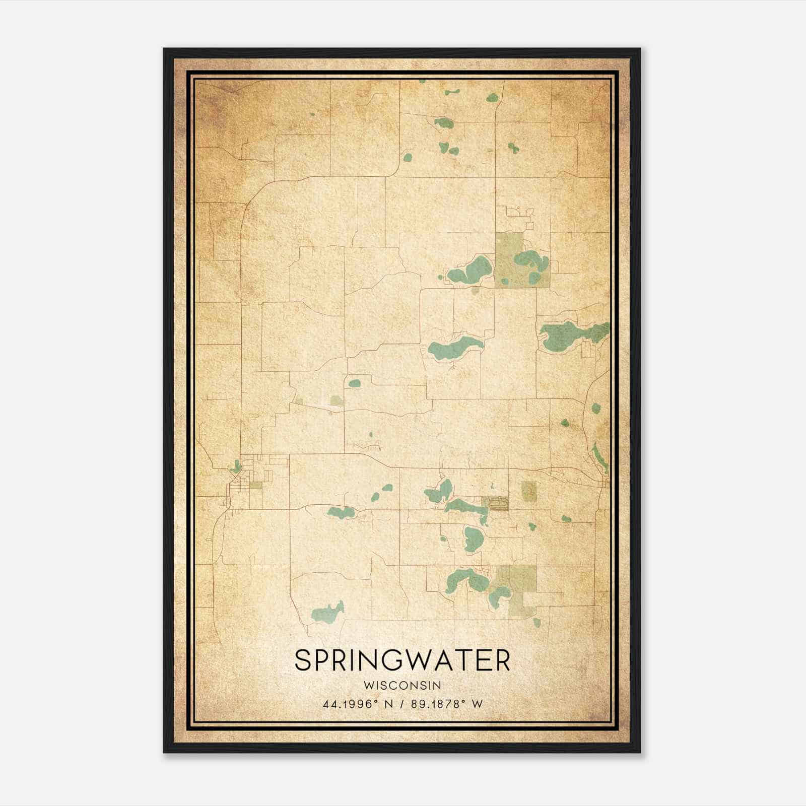 Vintage Springwater Wisconsin Map Poster, Springwater WI City Road Wall ...