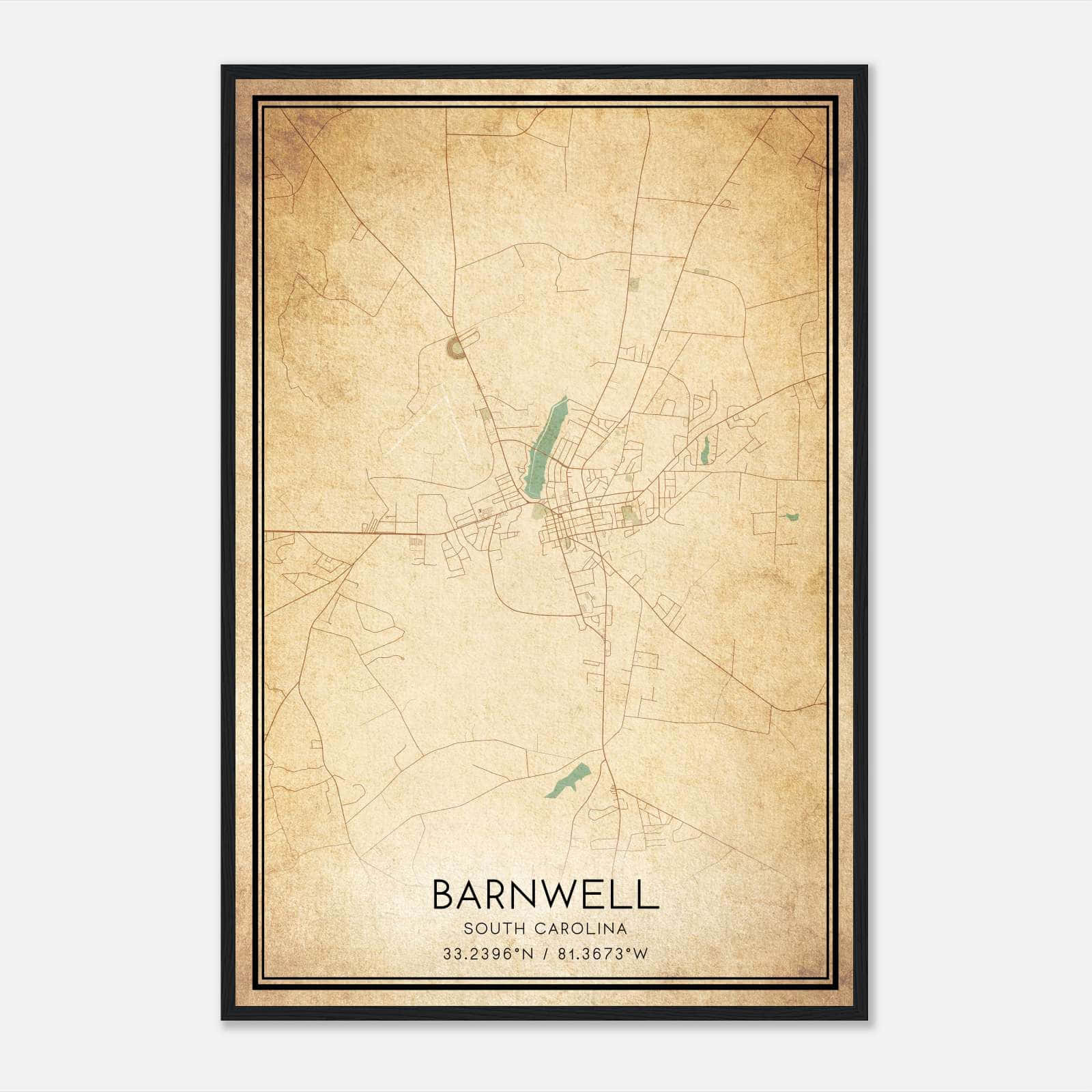 Vintage Barnwell South Carolina Map Poster, Barnwell SC City Road Wall ...