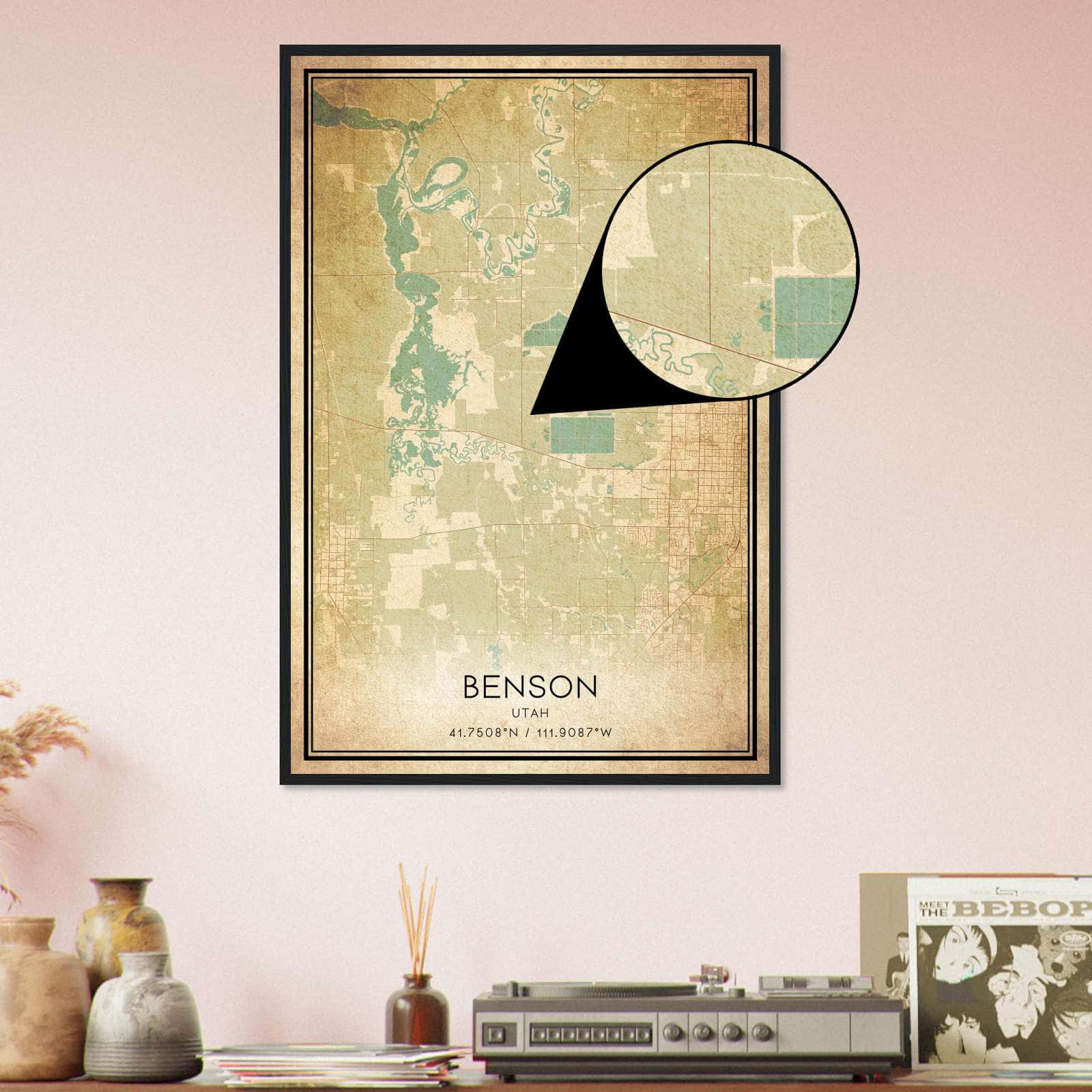 Vintage Benson Utah Map Poster, Benson UT City Road Wall Art Print ...