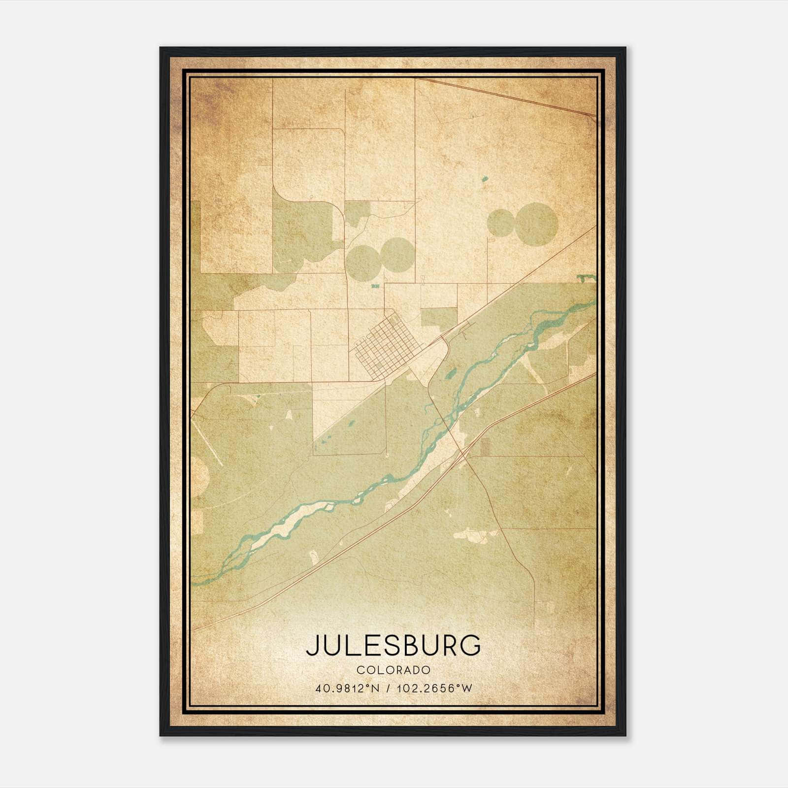 Vintage Julesburg Colorado Map Poster, Julesburg CO City Road Wall Art ...