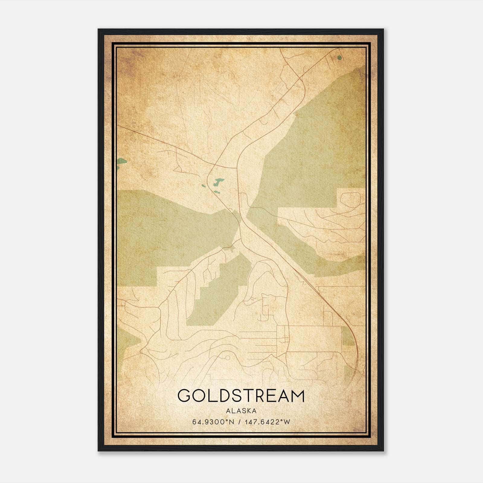 Vintage Goldstream Alaska Map Poster, Goldstream AK City Road Wall Art ...