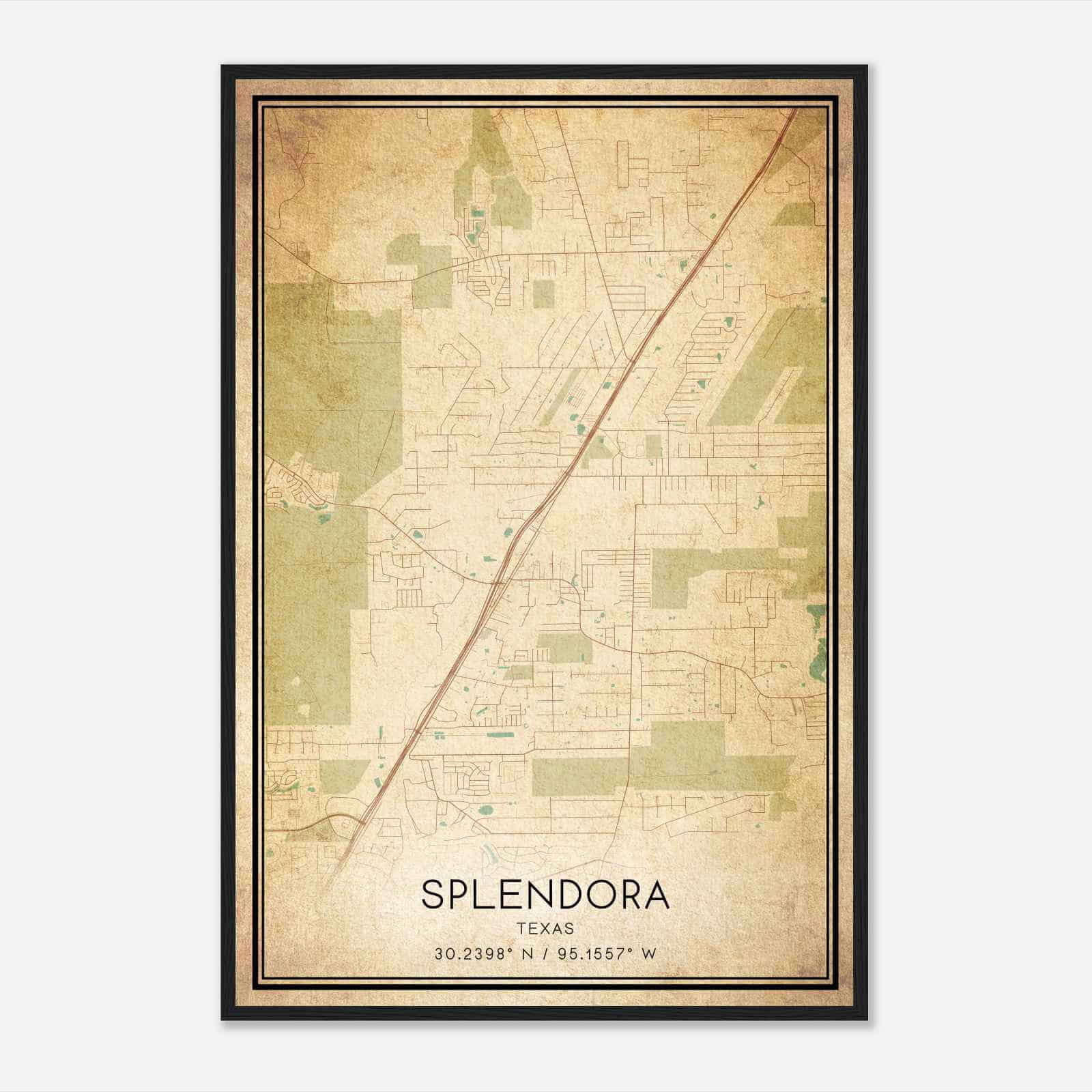 Vintage Splendora Texas Map Poster, Splendora TX City Road Wall Art ...