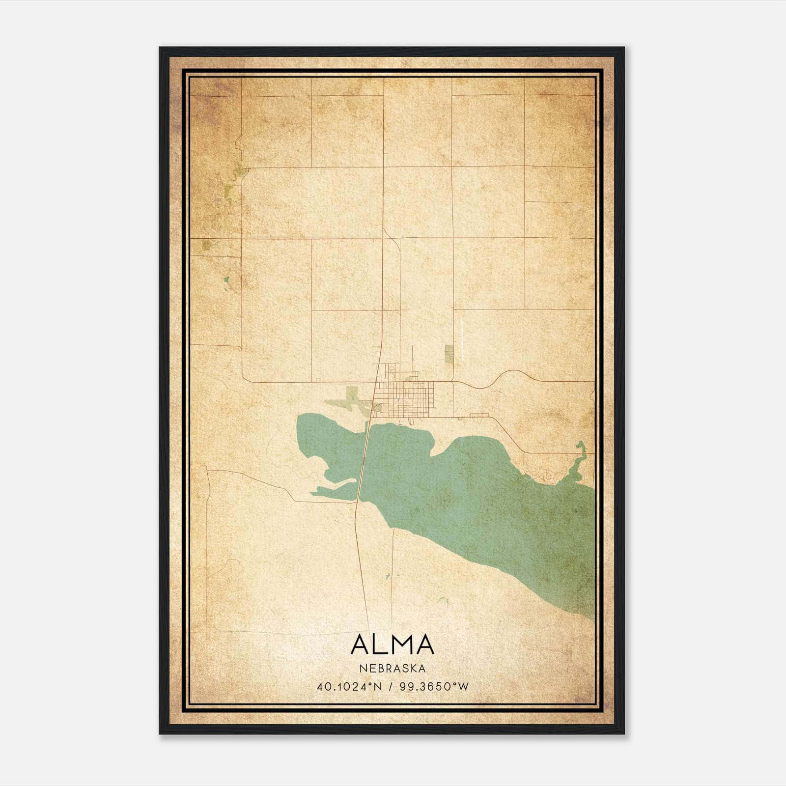 Vintage Alma Nebraska Map Poster, Alma NE City Road Wall Art Print ...