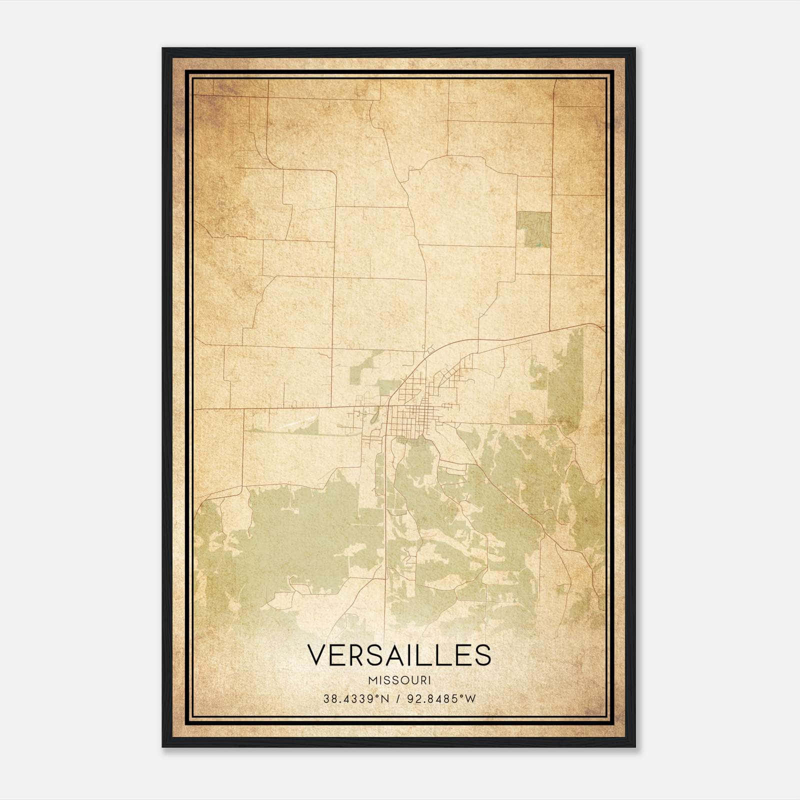 Vintage Versailles Missouri Map Poster, Versailles MO City Road Wall ...