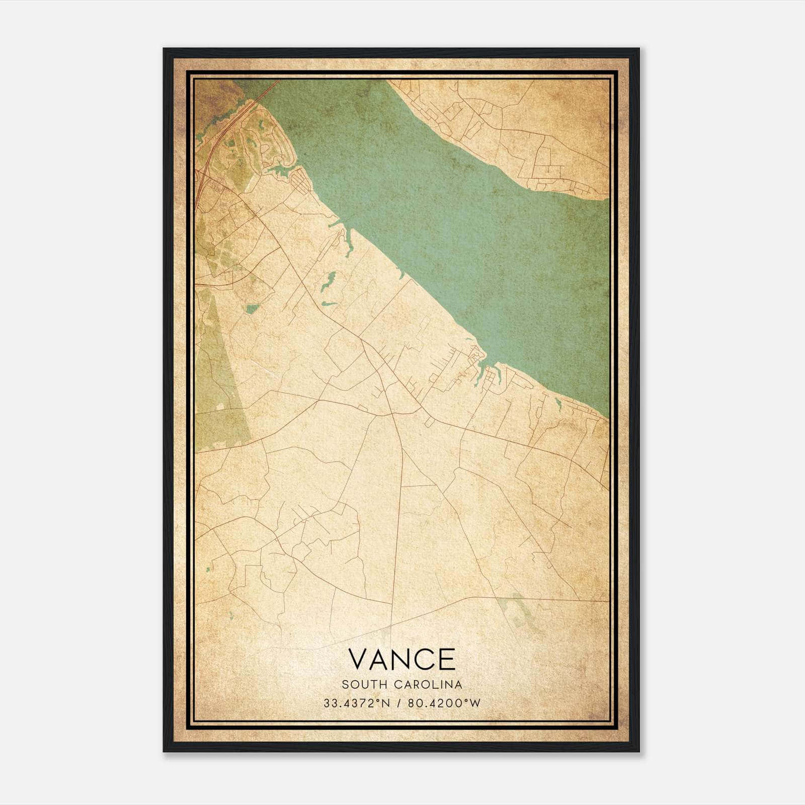 Vintage Vance South Carolina Map Poster, Vance SC City Road Wall Art ...