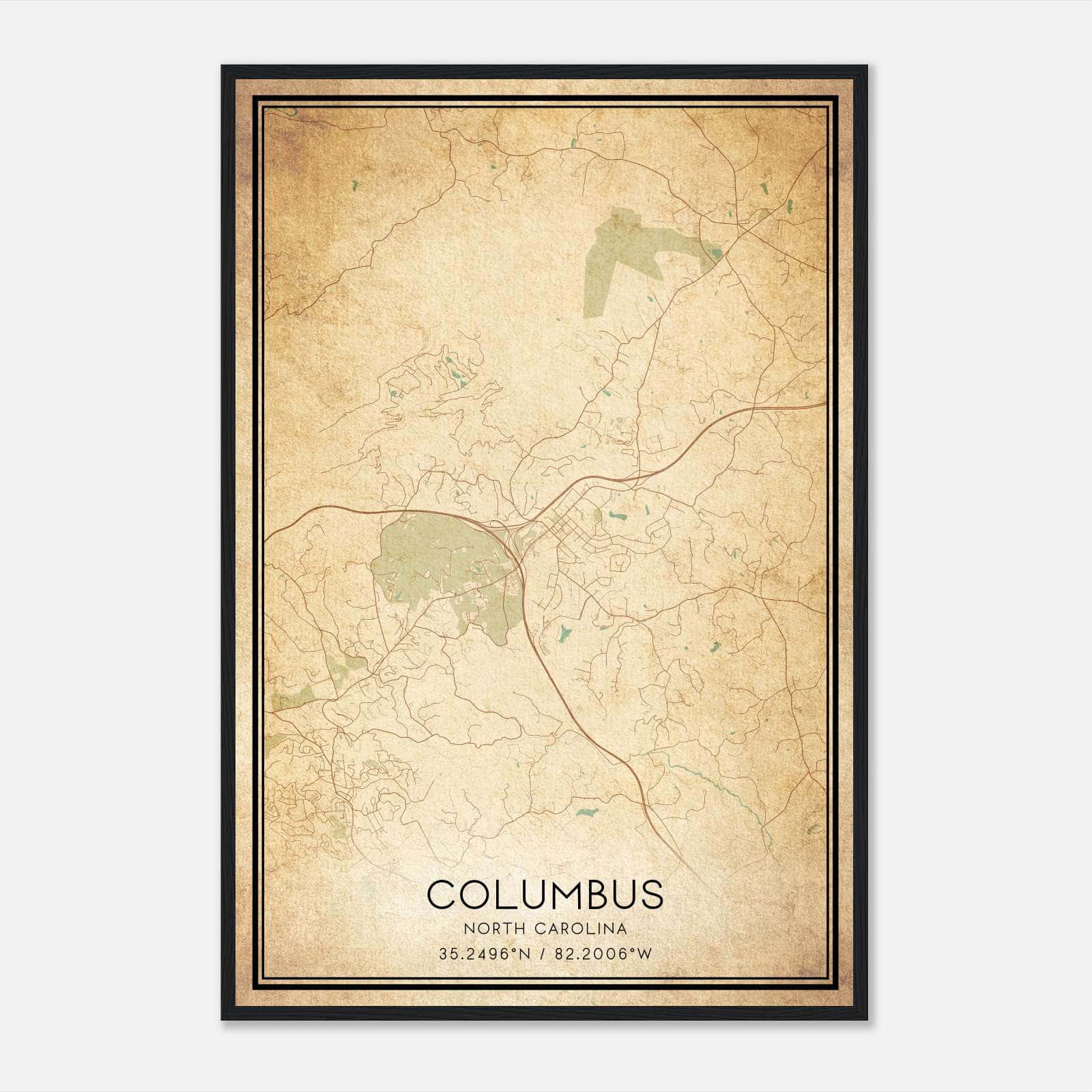 Vintage Columbus North Carolina Map Poster, Columbus NC City Road Wall ...