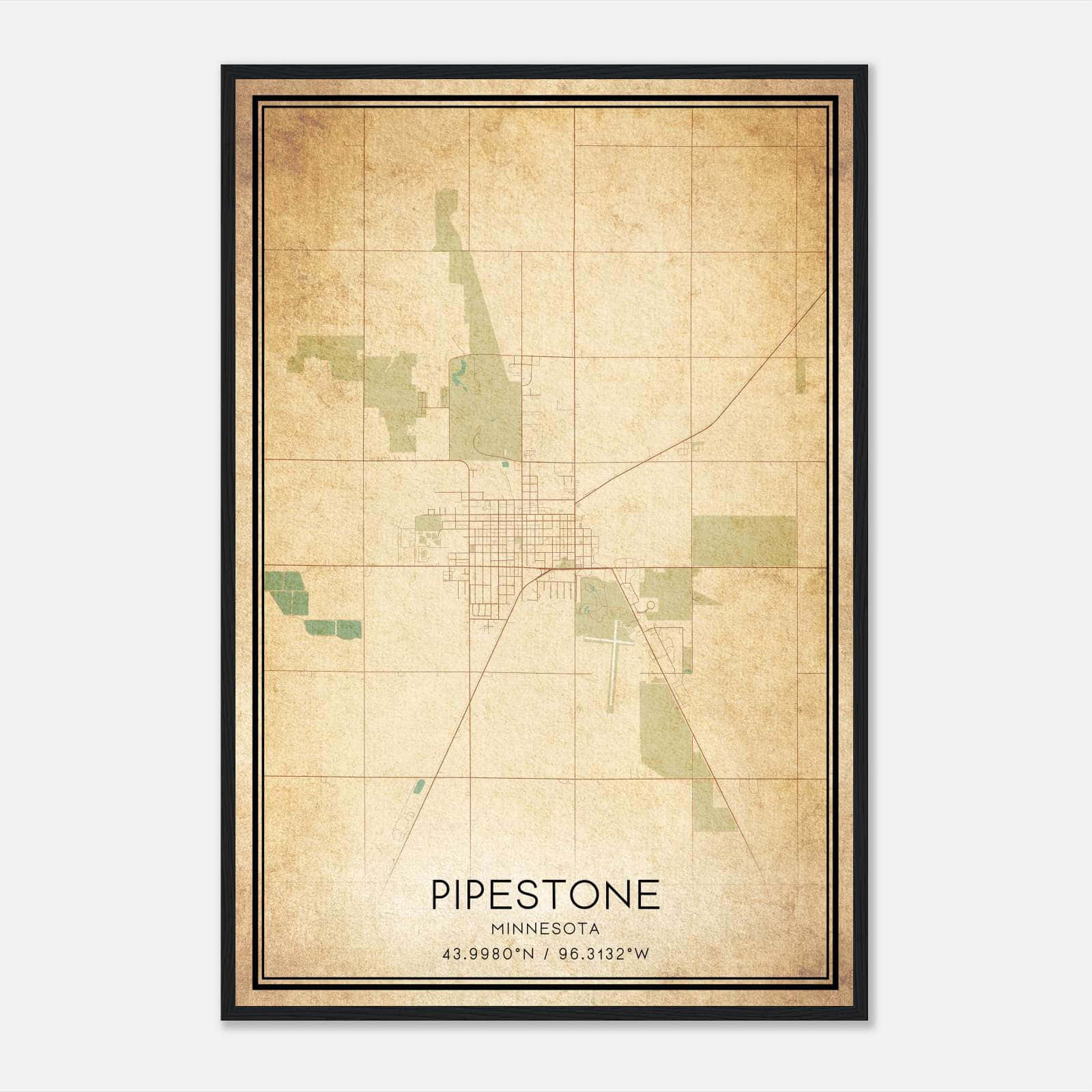 Vintage Pipestone Minnesota Map Poster, Pipestone MN City Road Wall Art ...
