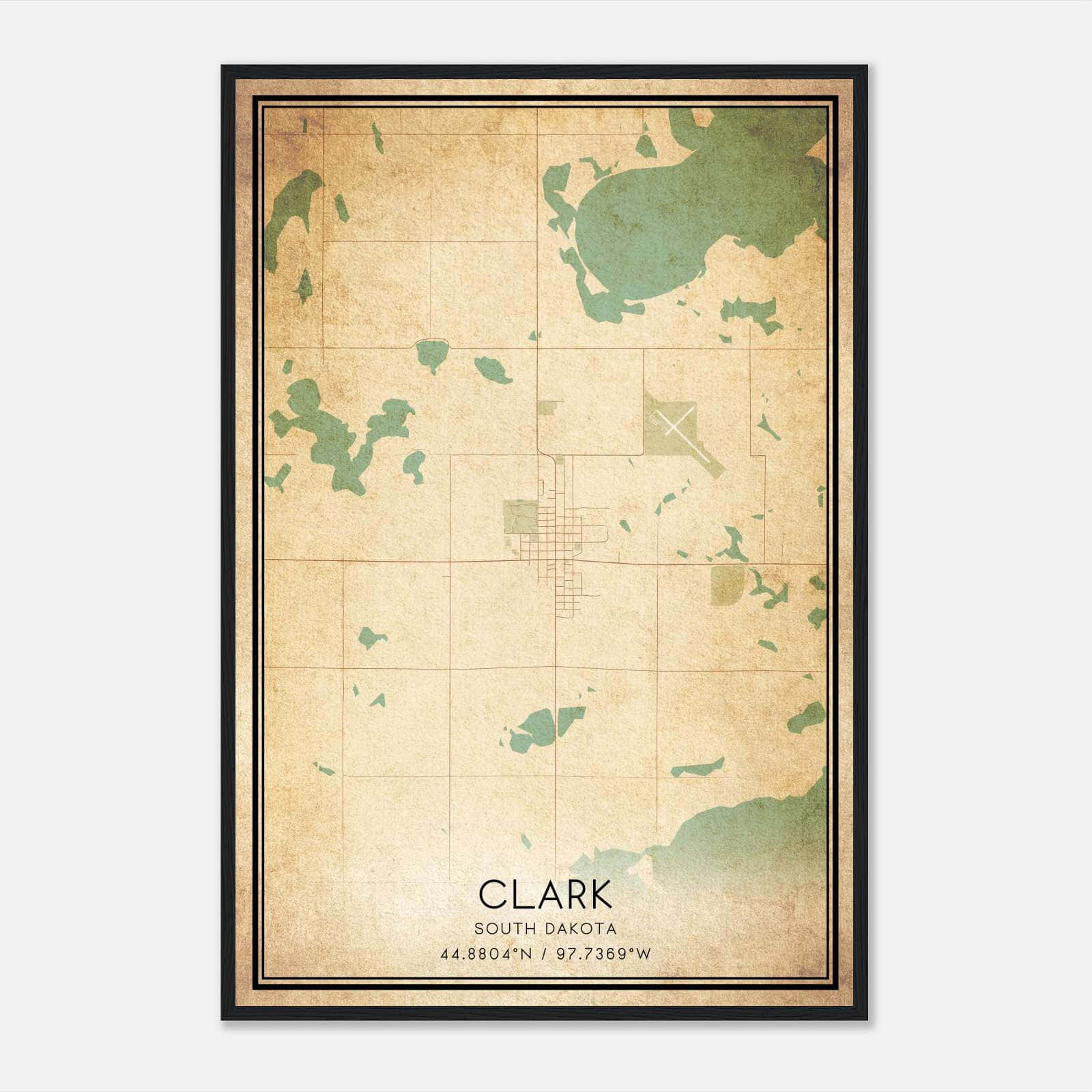 Vintage Clark South Dakota Map Poster, Clark SD City Road Wall Art ...