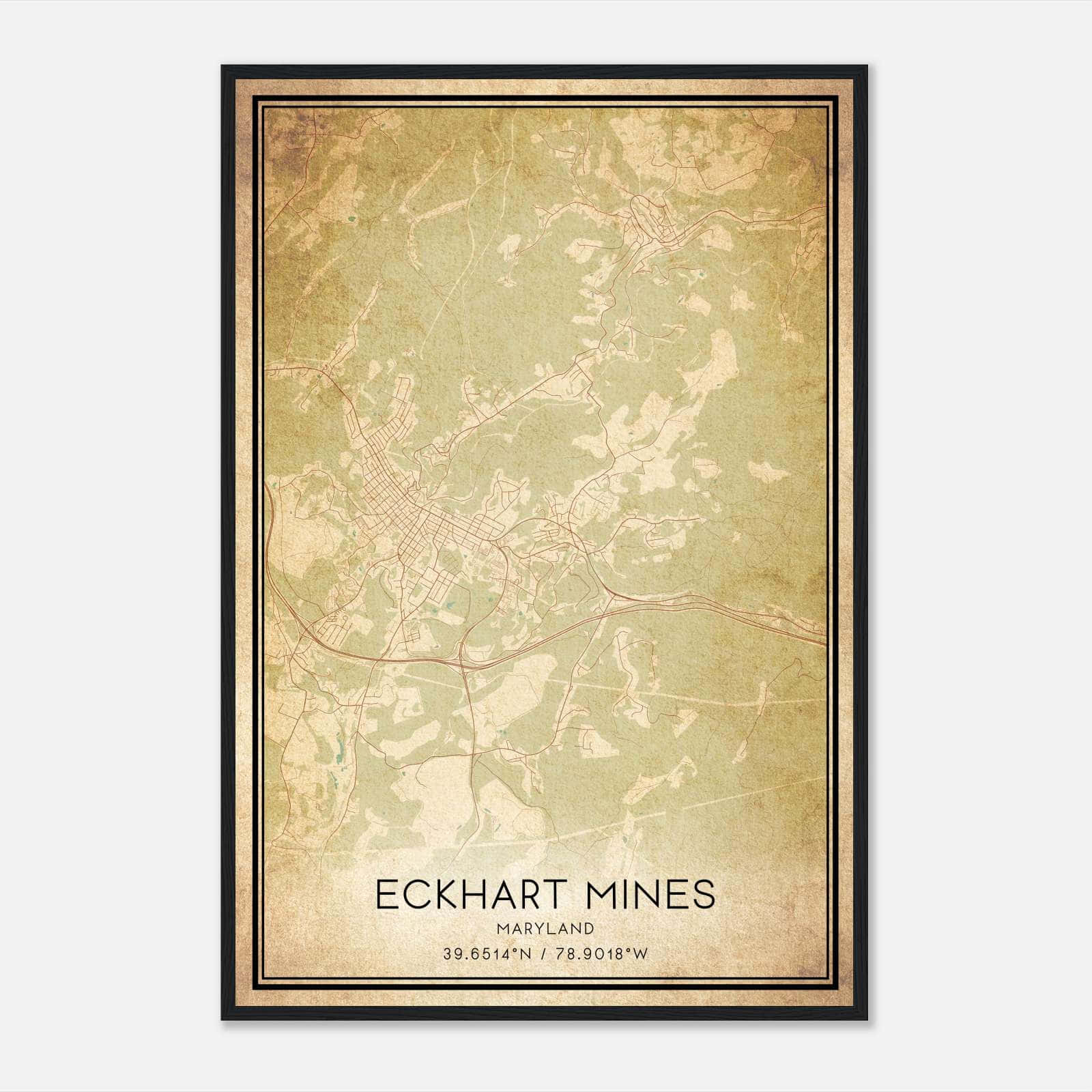 Vintage Eckhart Mines Maryland Map Poster, Eckhart Mines MD City Road ...