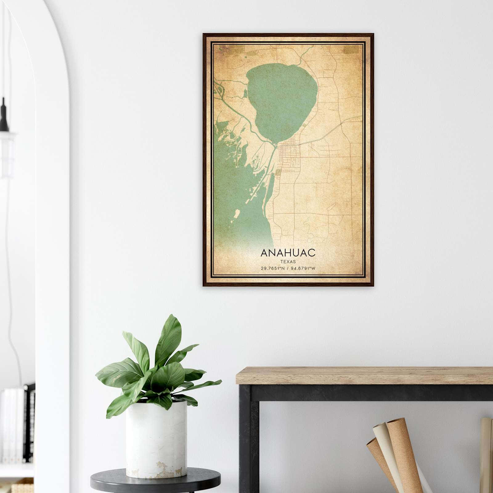 Vintage Anahuac Texas Map Poster, Anahuac TX City Road Wall Art Print ...