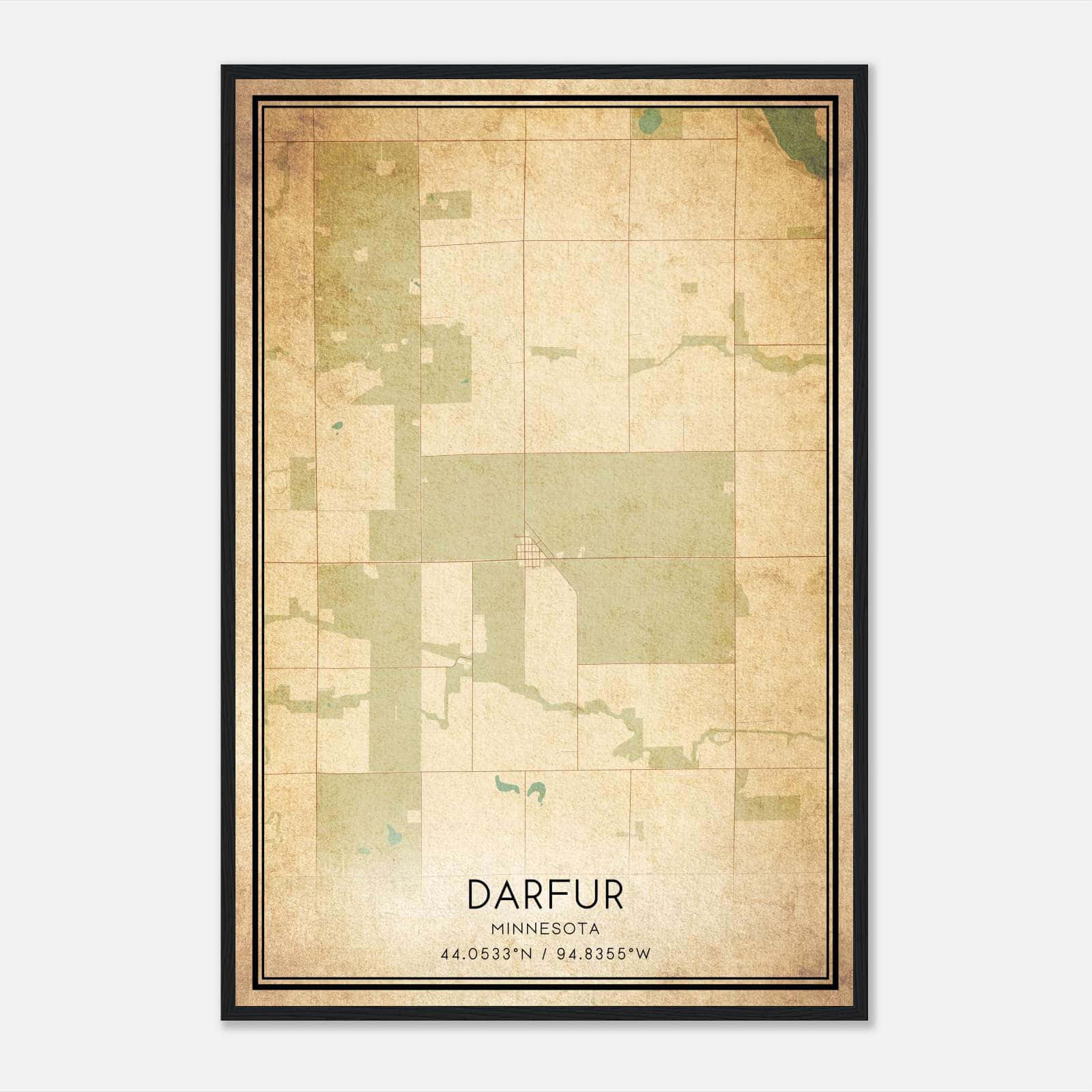 Vintage Darfur Minnesota Map Poster, Darfur MN City Road Wall Art Print ...