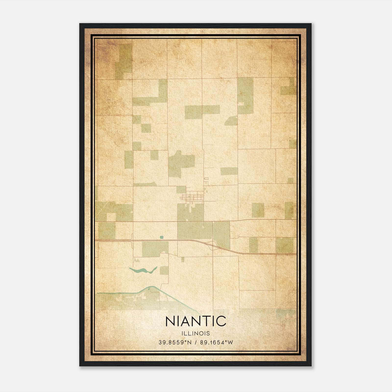 Vintage Niantic Illinois Map Poster, Niantic IL City Road Wall Art ...