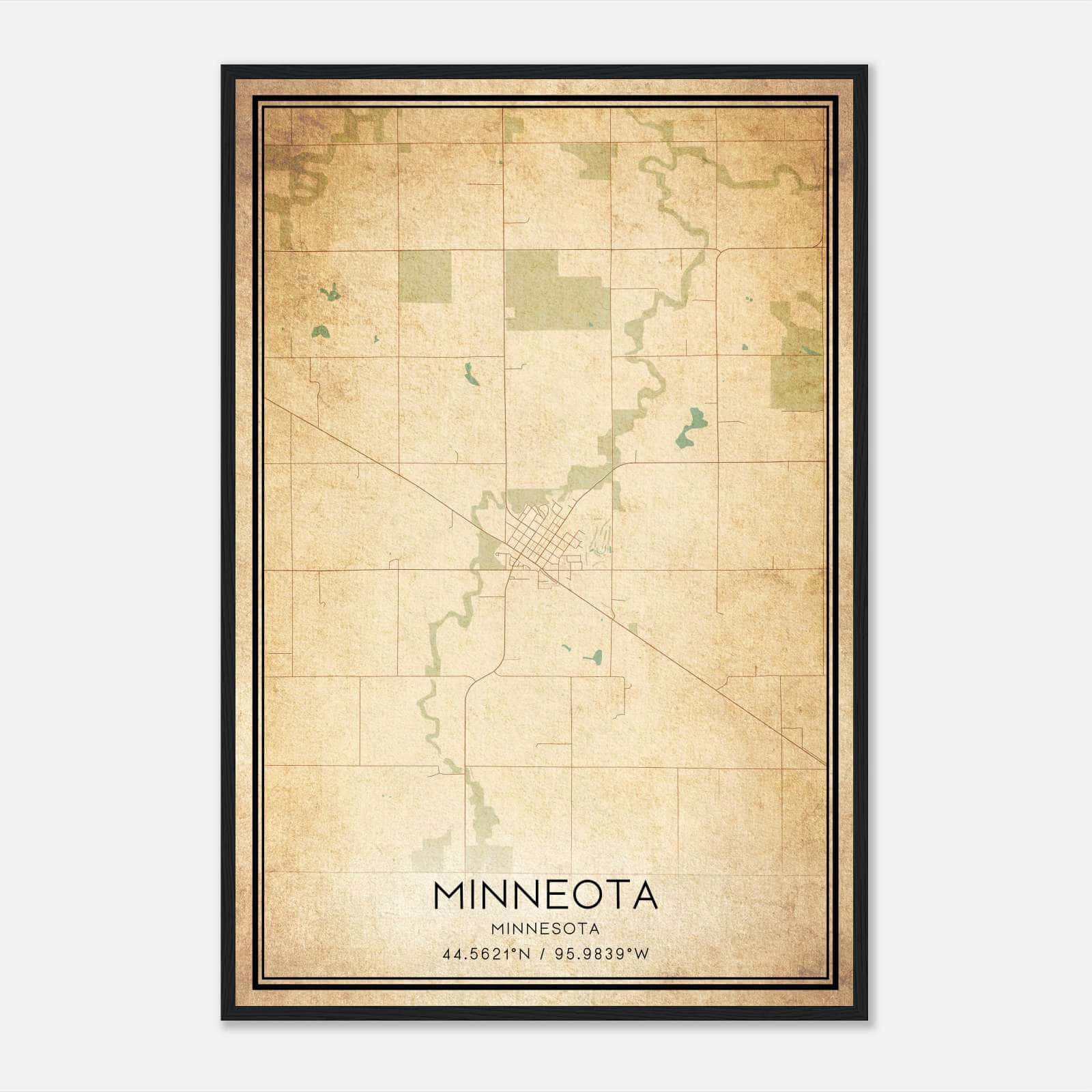 Vintage Minneota Minnesota Map Poster, Minneota MN City Road Wall Art ...