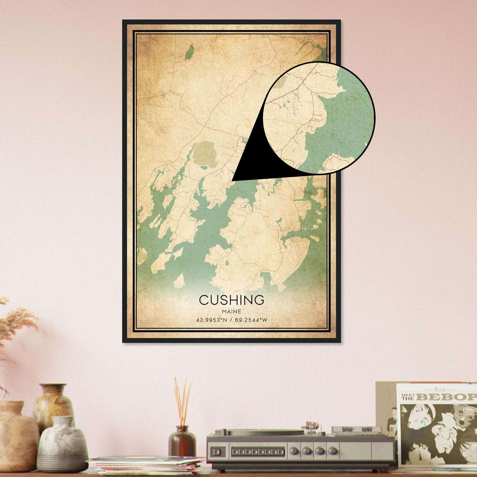 Vintage Cushing Maine Map Poster, Cushing ME City Road Wall Art Print ...