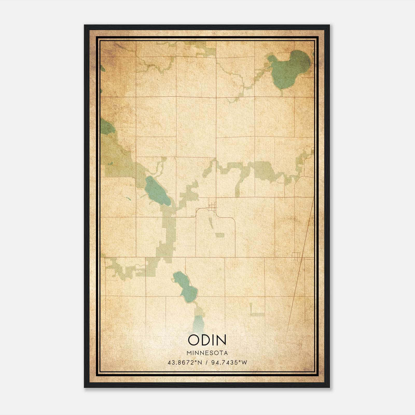 Vintage Odin Minnesota Map Poster, Odin MN City Road Wall Art Print ...