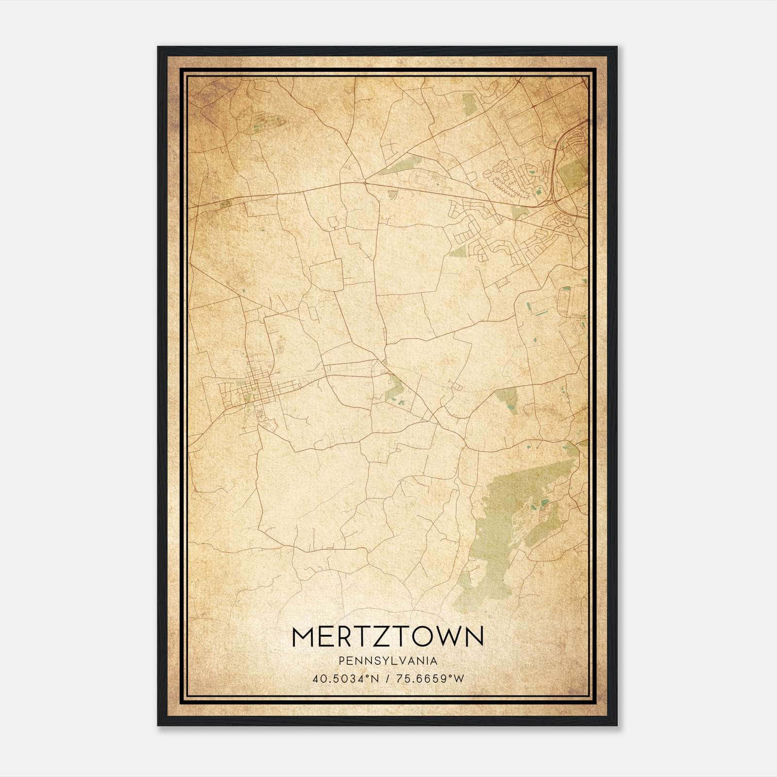 Vintage Mertztown Pennsylvania Map Poster, Mertztown PA City Road Wall ...