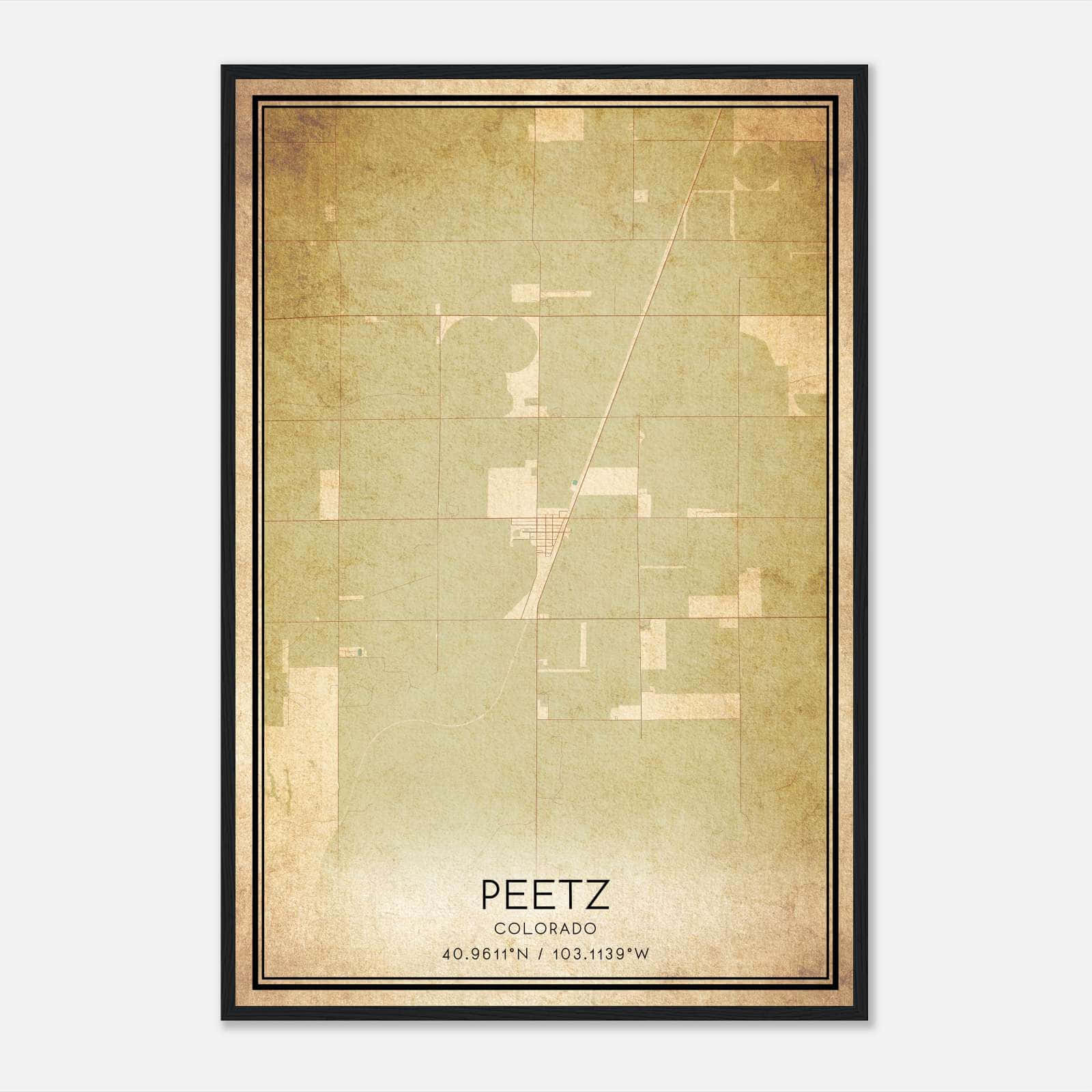 Vintage Peetz Colorado Map Poster, Peetz CO City Road Wall Art Print ...