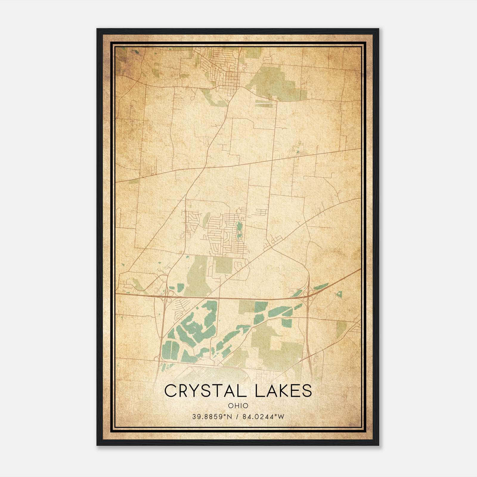 Vintage Crystal Lakes Ohio Map Poster, Crystal Lakes OH City Road Wall ...