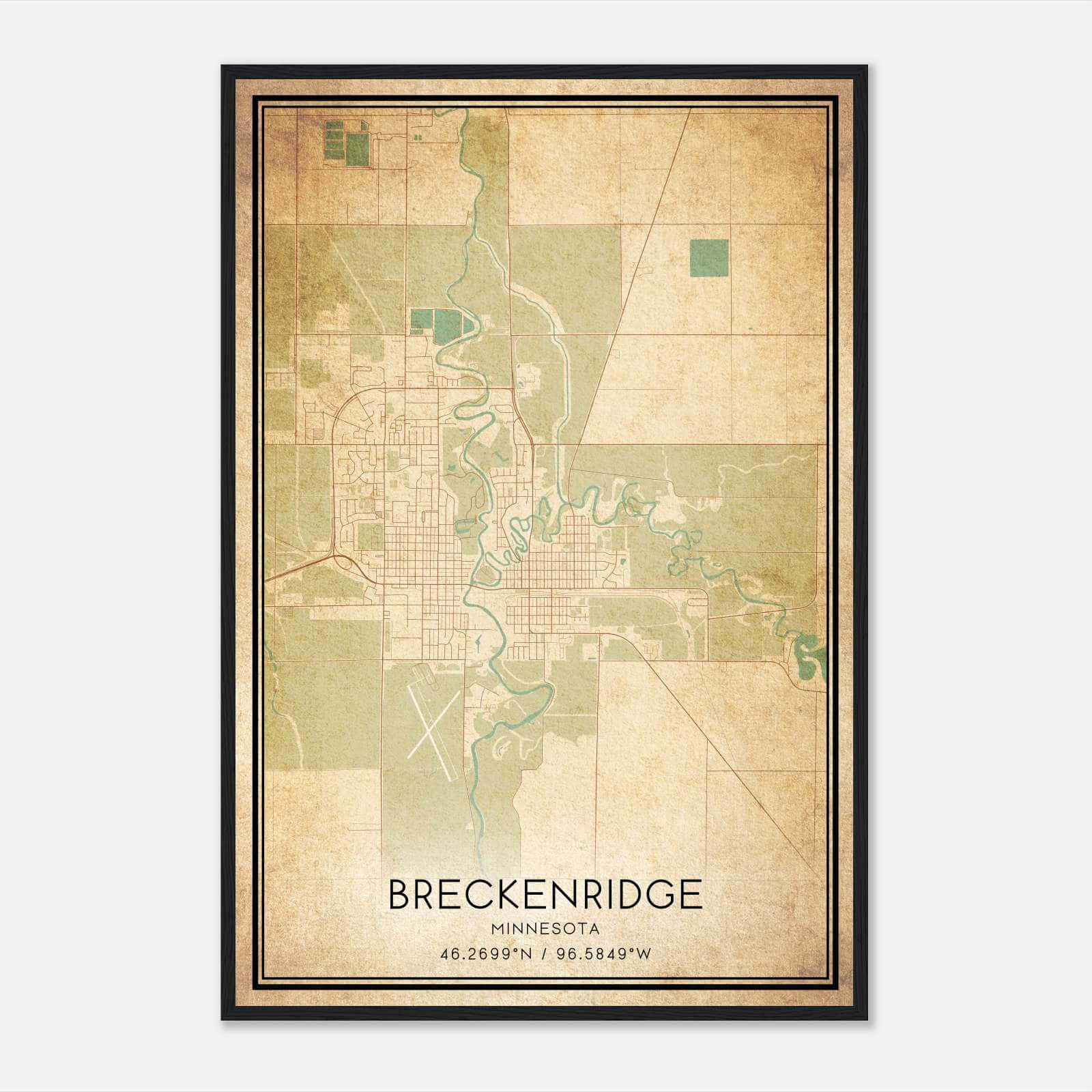 Vintage Breckenridge Minnesota Map Poster, Breckenridge MN City Road ...