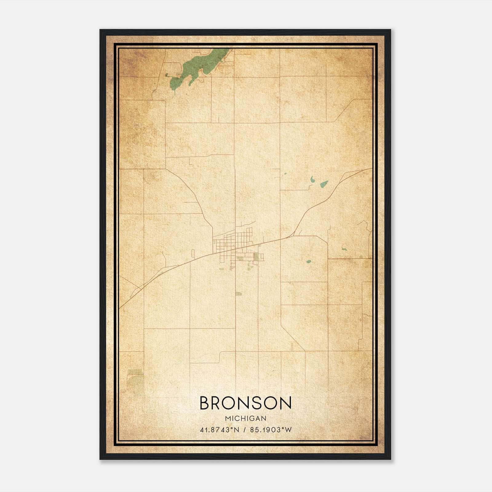 Vintage Bronson Michigan Map Poster, Bronson MI City Road Wall Art ...