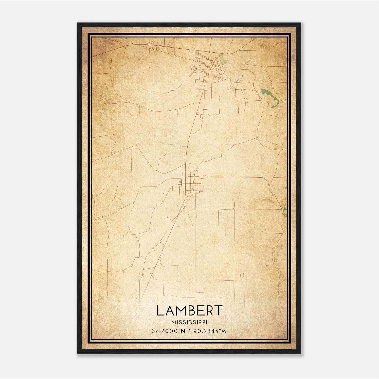 Vintage Lambert Mississippi Map Poster, Lambert MS City Road Wall Art ...