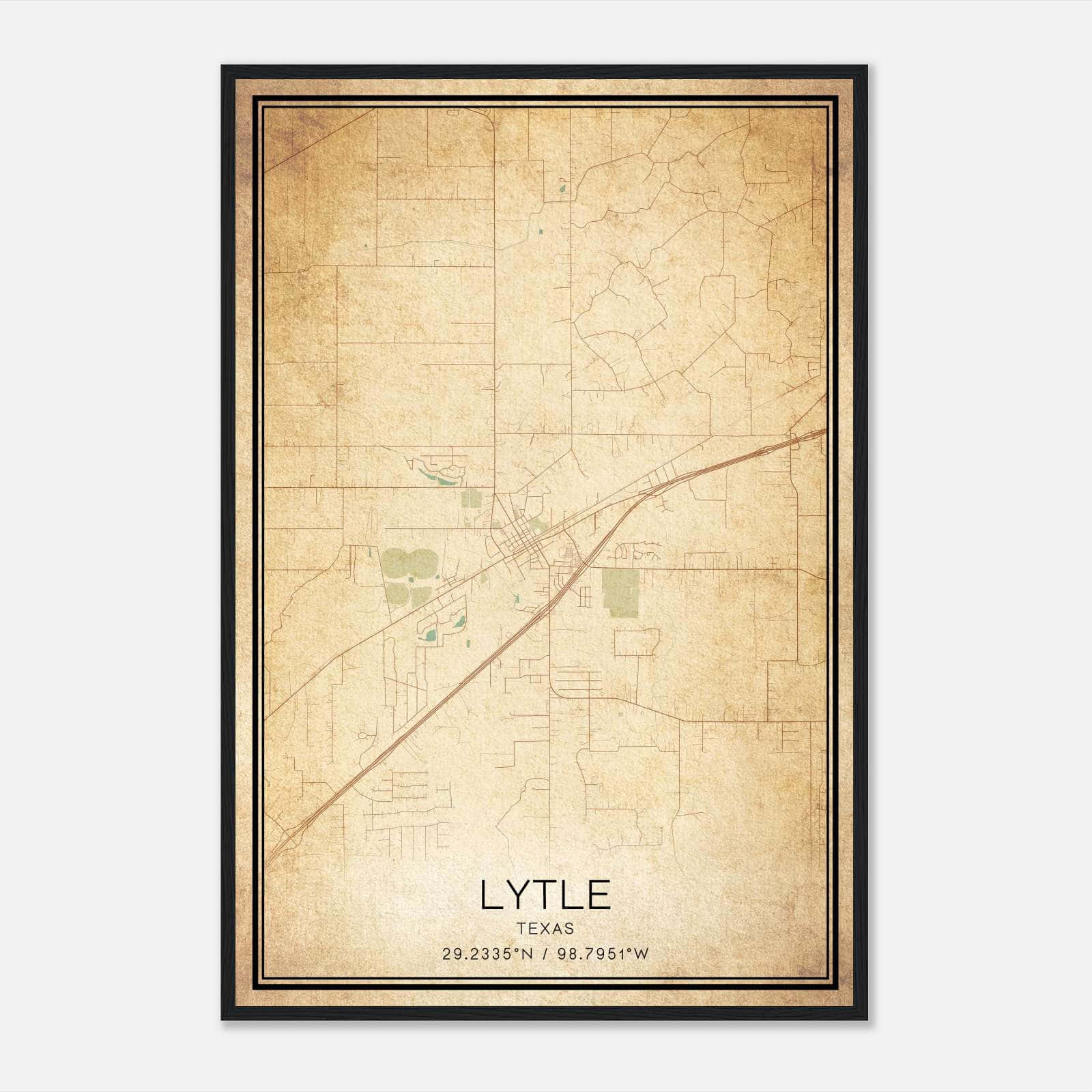 Vintage Lytle Texas Map Poster, Lytle TX City Road Wall Art Print ...