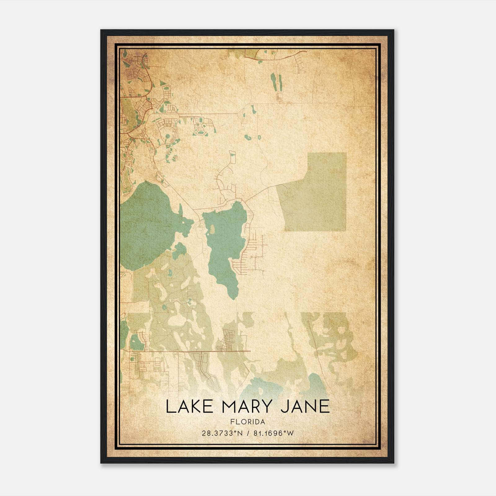Vintage Lake Mary Jane Florida Map Poster, Lake Mary Jane FL City Road ...