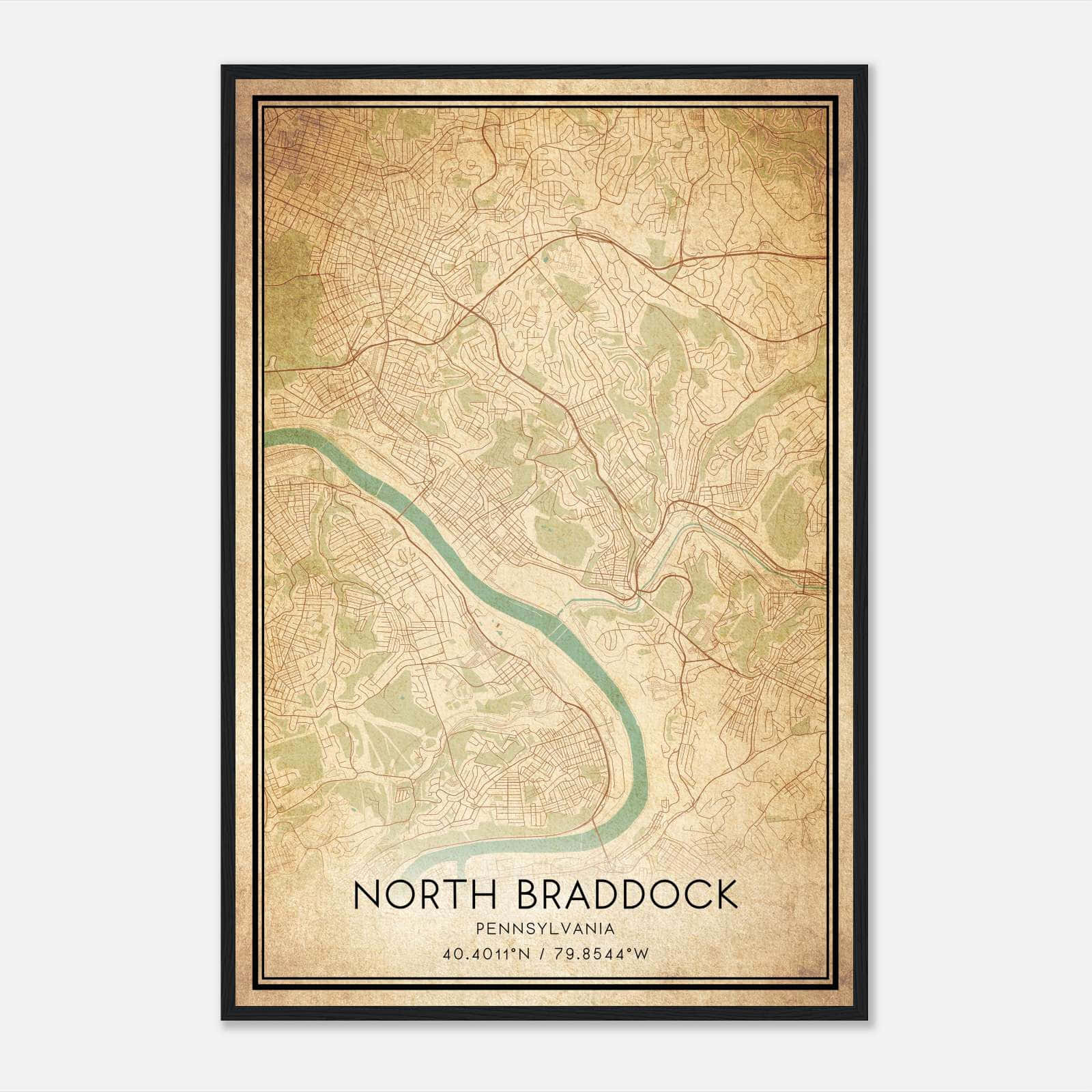 Vintage North Braddock Pennsylvania Map Poster, North Braddock PA City ...