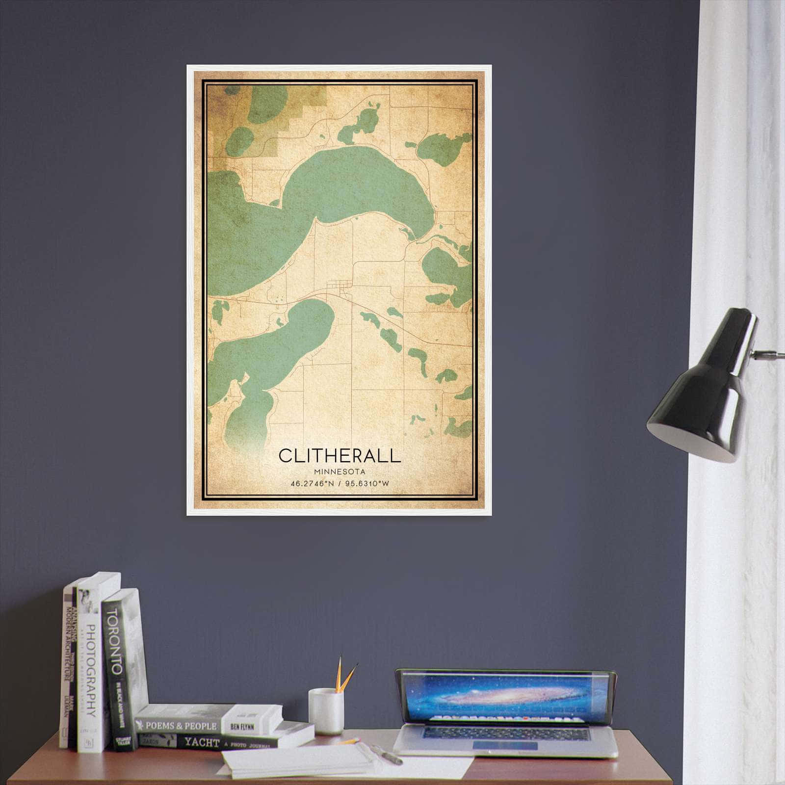 Vintage Clitherall Minnesota Map Poster, Clitherall MN City Road Wall ...