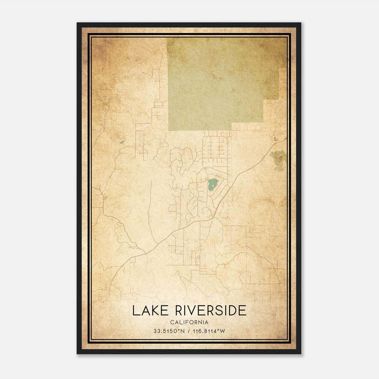 Vintage Lake Riverside California Map Poster, Lake Riverside CA City ...