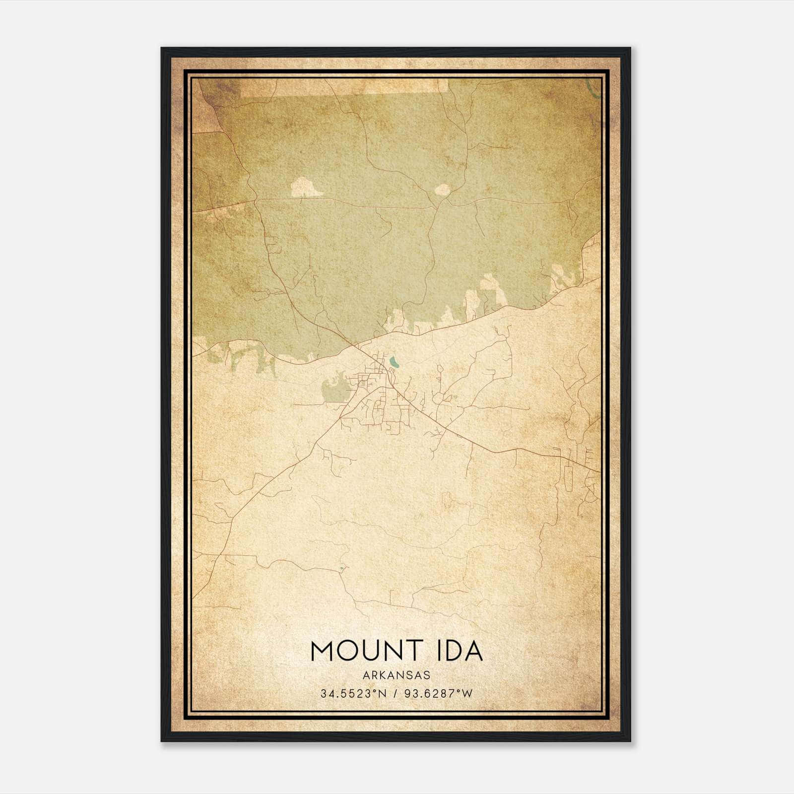 Vintage Mount Ida Arkansas Map Poster, Mount Ida AR City Road Wall Art ...
