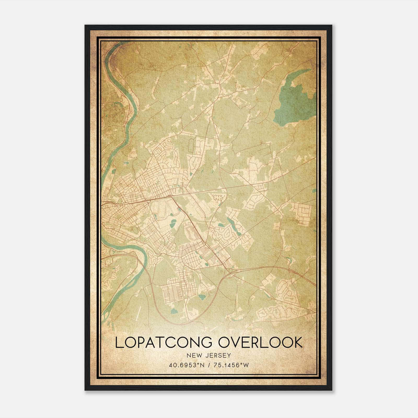 Vintage Lopatcong Overlook New Jersey Map Poster, Lopatcong Overlook NJ ...