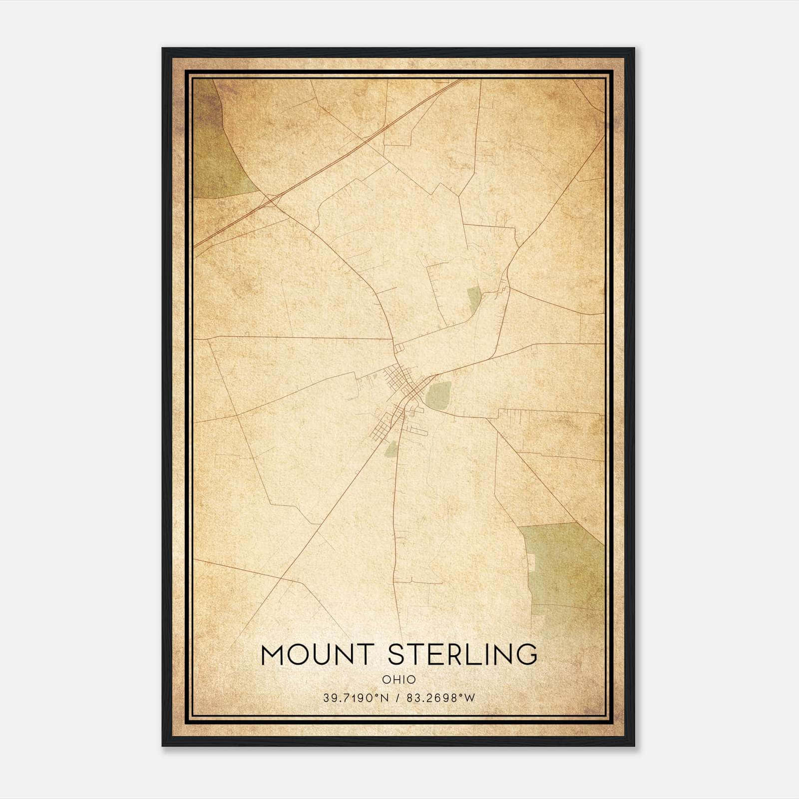 Vintage Mount Sterling Ohio Map Poster, Mount Sterling OH City Road Wall Art Print - Custom Maps ...
